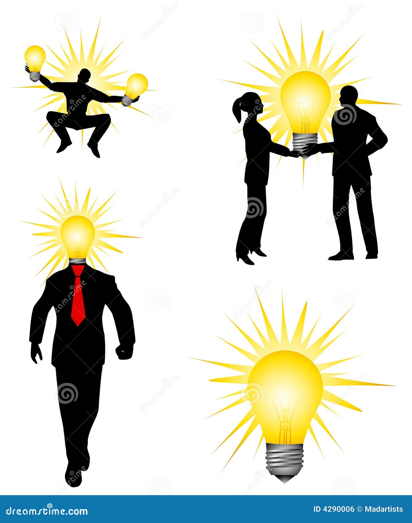 Siluetas De La Gente De La Idea De La Bombilla Stock de ilustración ...