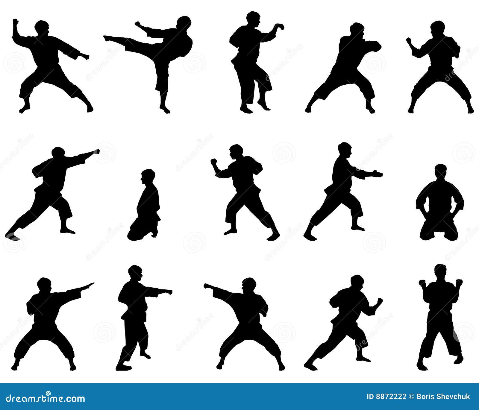 Siluetas De Las Posiciones Del Karateka. Ilustración del Vector ...