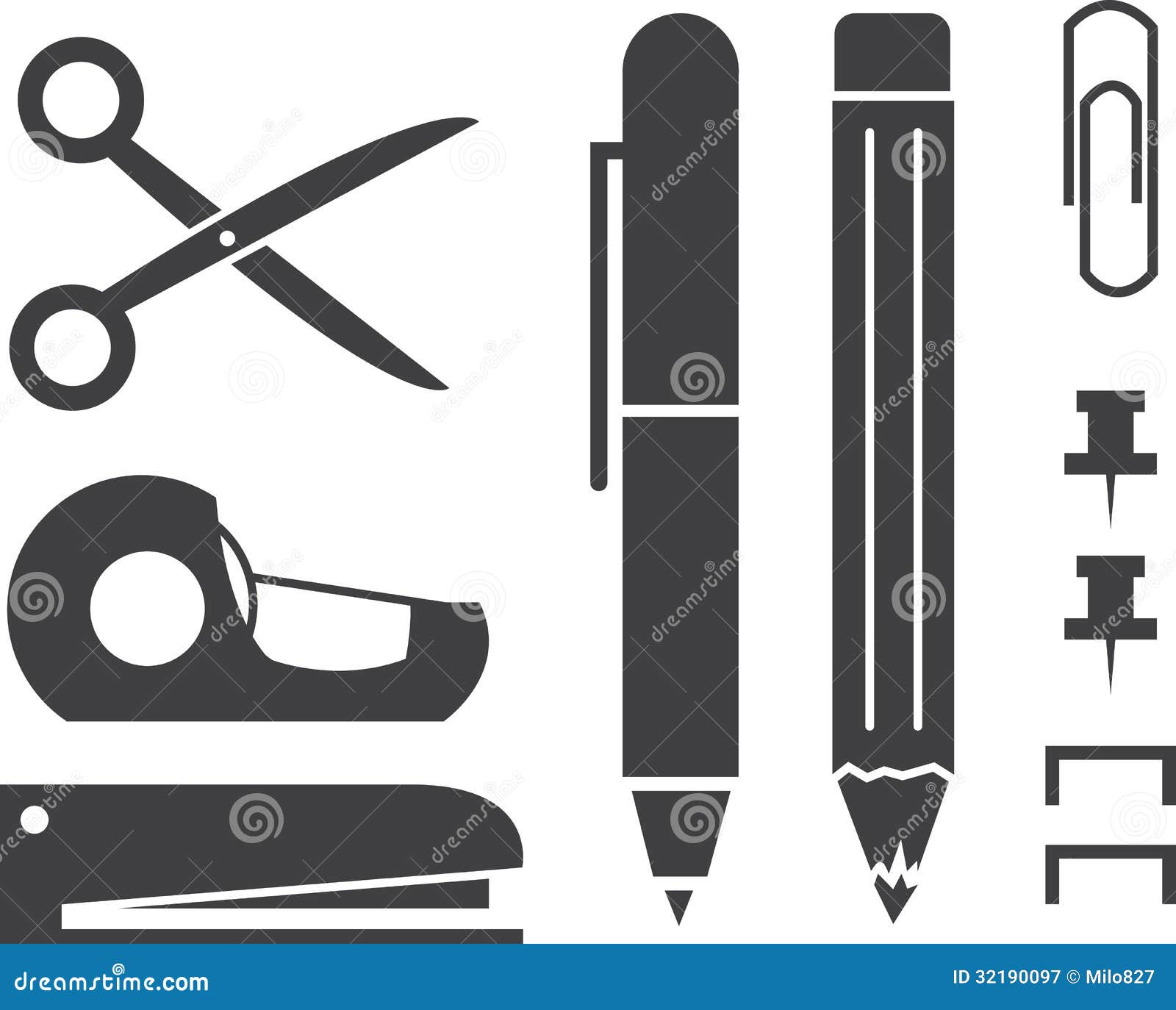 Siluetas Del Material De Oficina Fotografía de archivo libre de ...