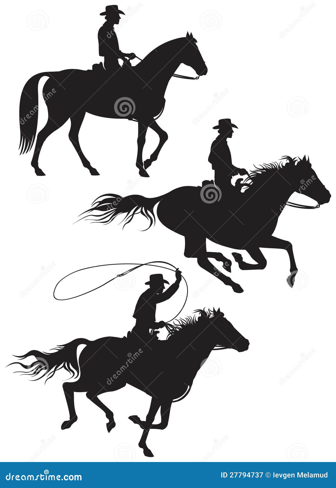 Siluetas Del Ranchero Del Vaquero Ilustración del Vector - Ilustración ...