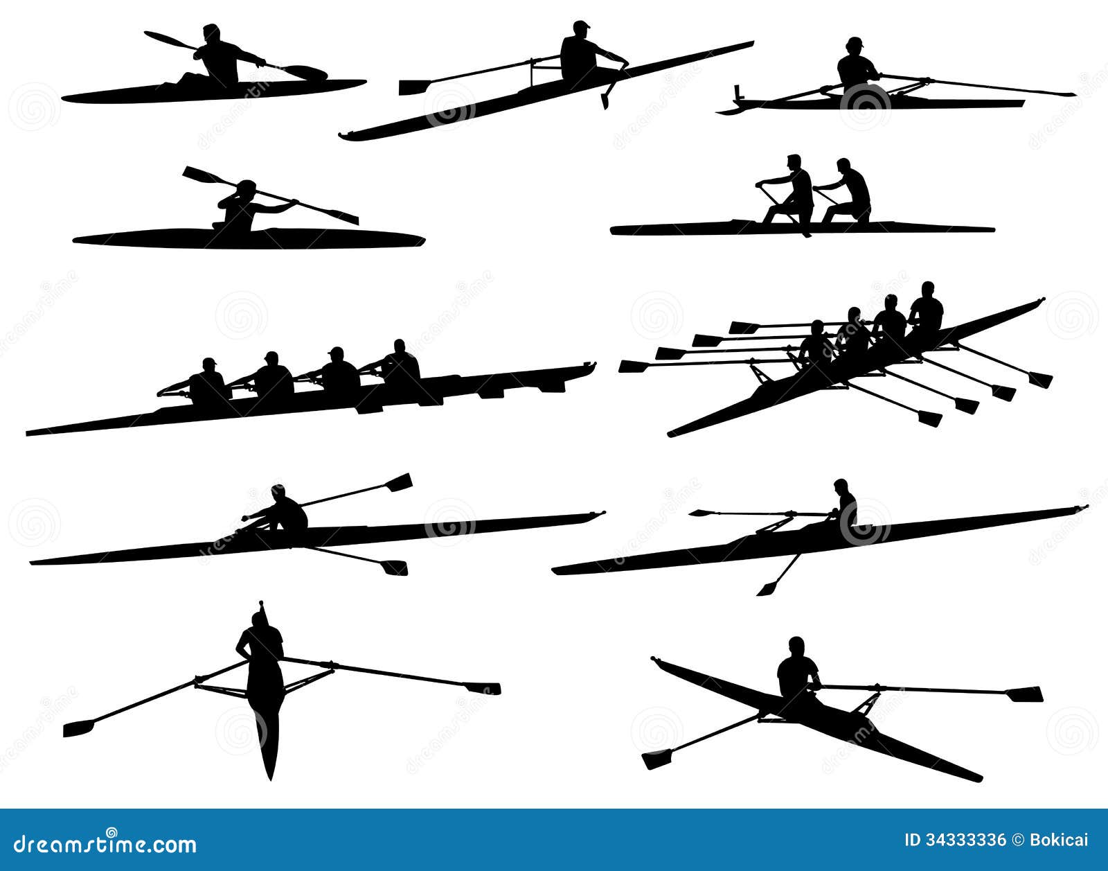 Siluetas del rowing ilustración del vector. Ilustración de arte - 34333336