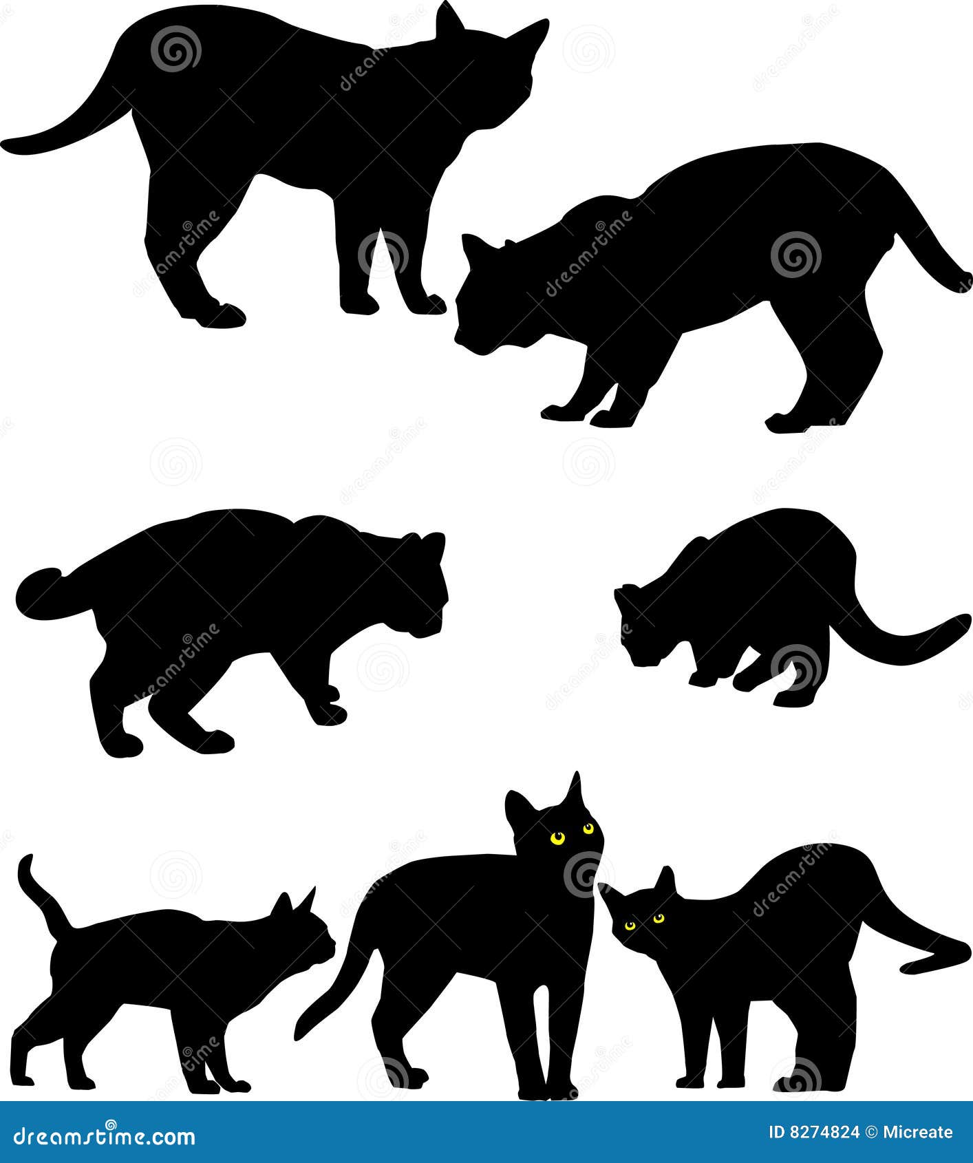 Standing Cats Front And Back Border Set Vector Illustration ...