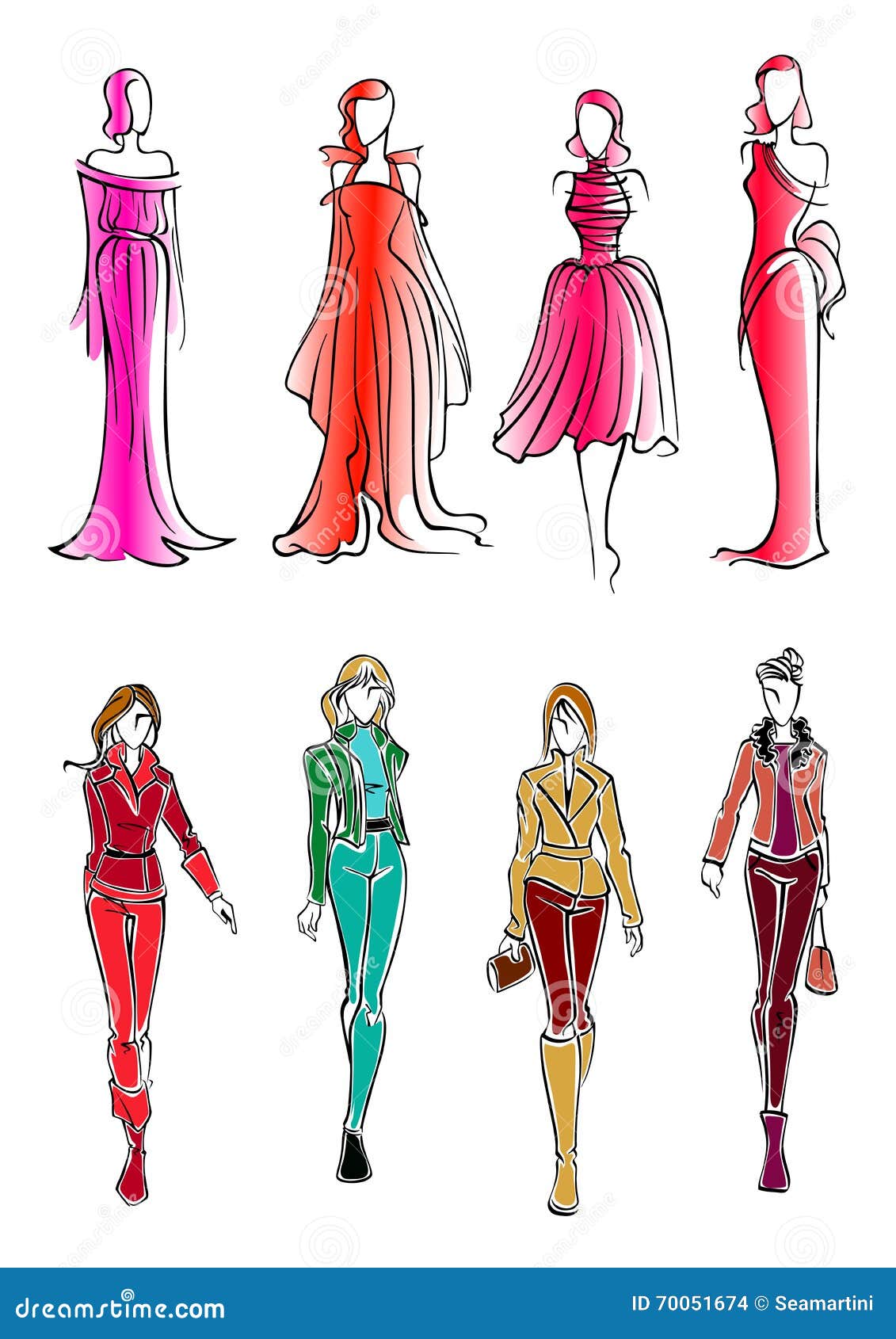 Siluette Variopinte Di Schizzo Delle Ragazze Alla Moda Illustrazione ... Siluette Variopinte Di Schizzo Delle Ragazze Alla Moda Illustrazione ...