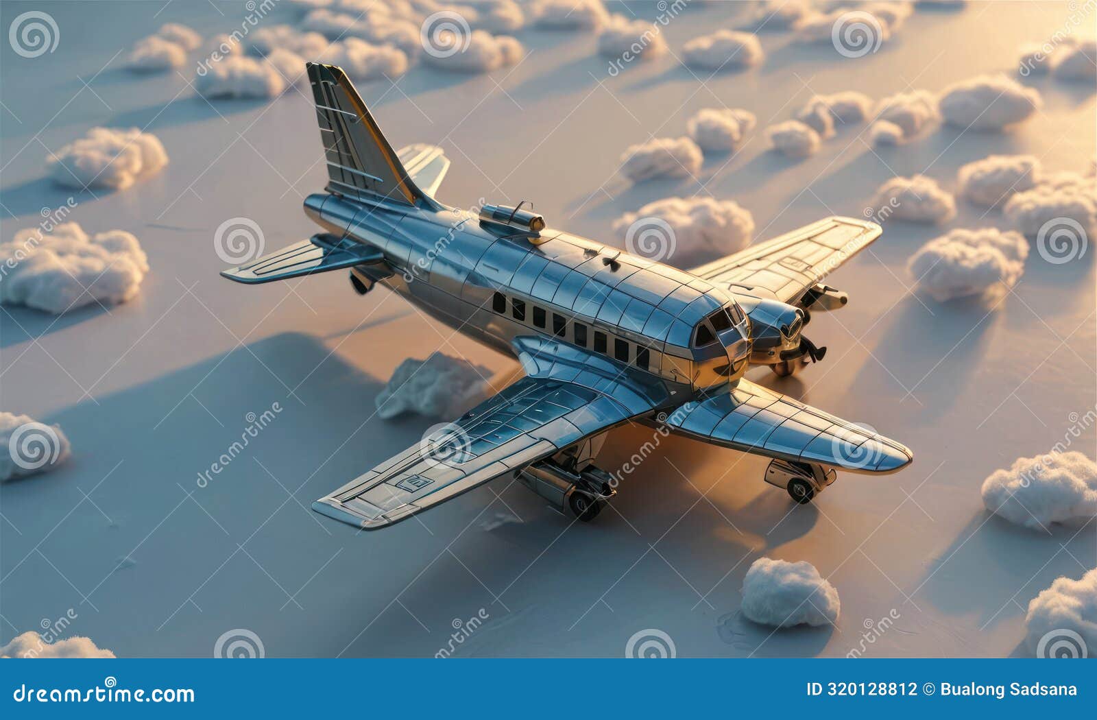 A Silver Airplane is Flying through the Clouds. Stock Illustration ...