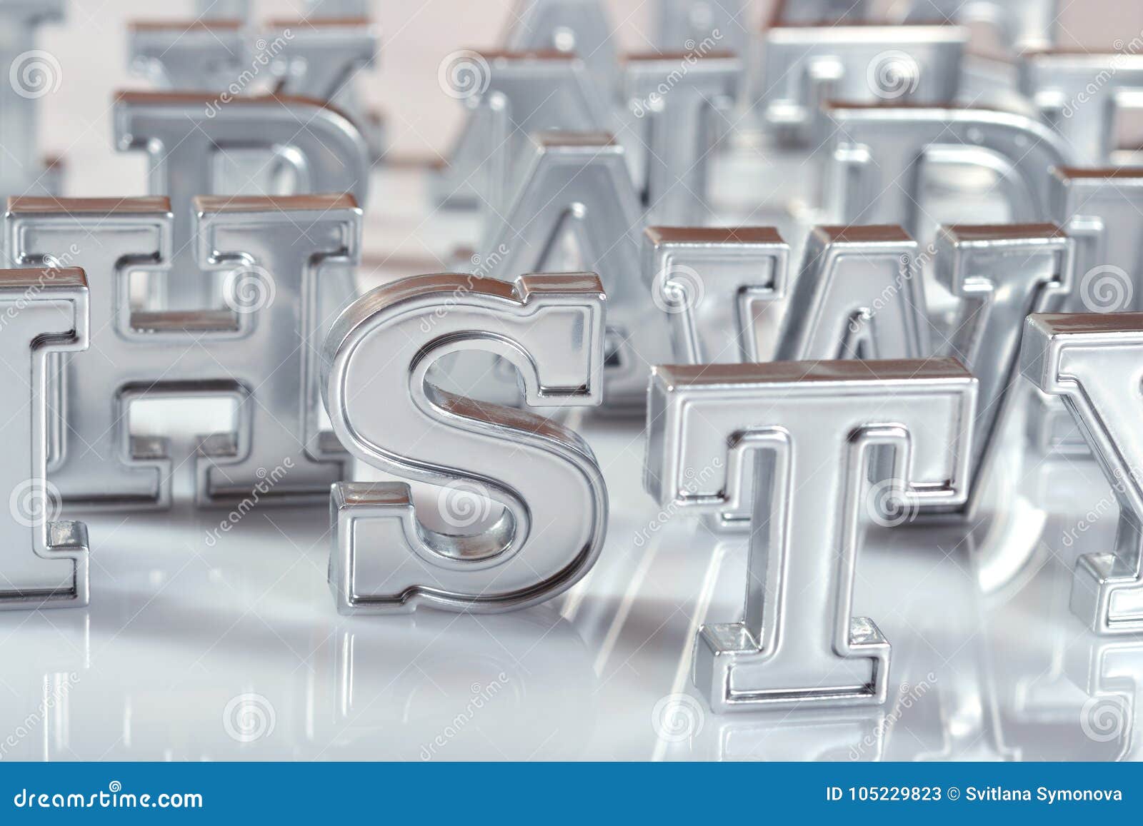 Silver Alphabet Letters Close-up on a White Stock Image - Image of font ...