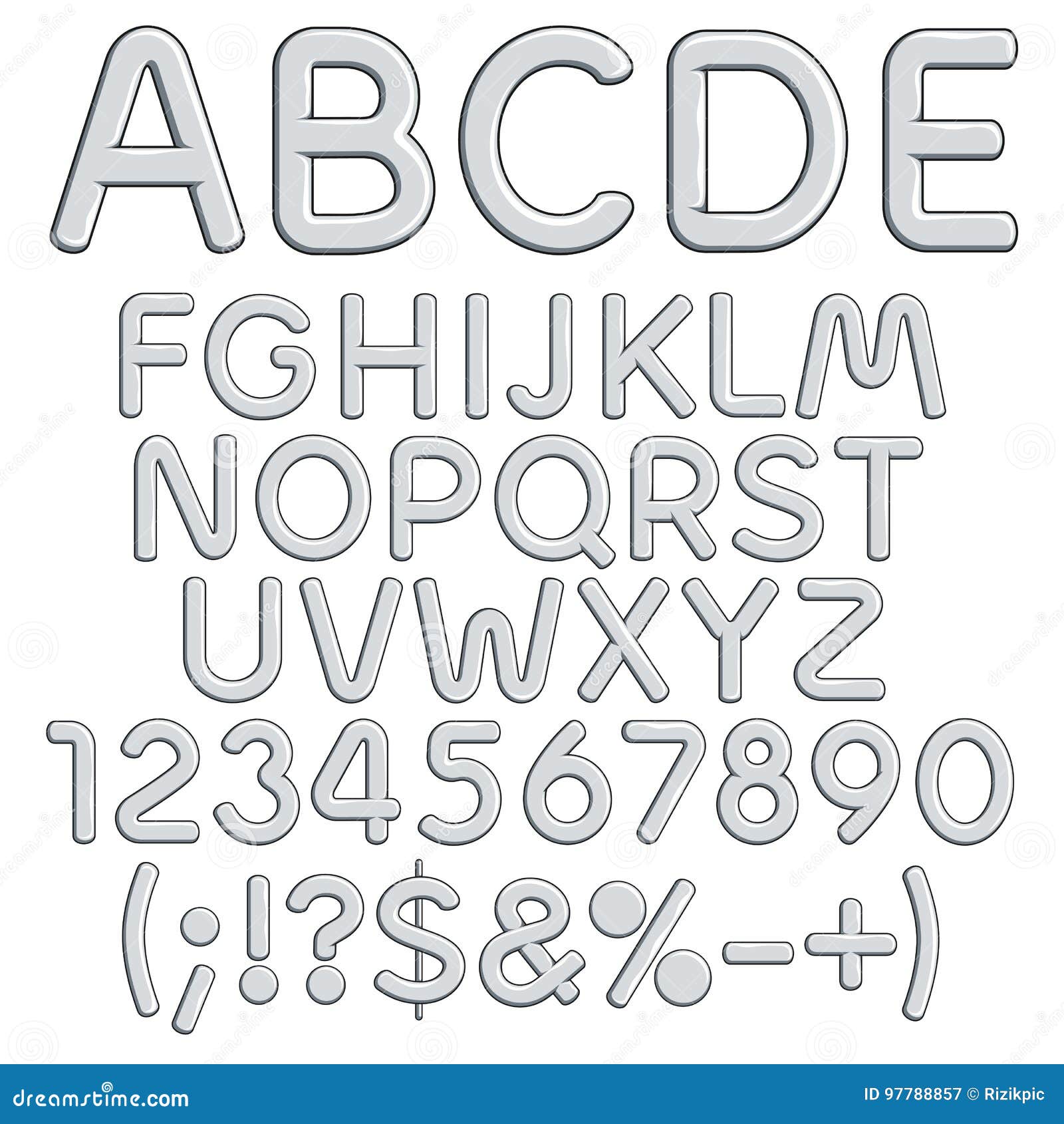 Silver Alphabet, Letters, Numbers and Signs. Stock Vector ...