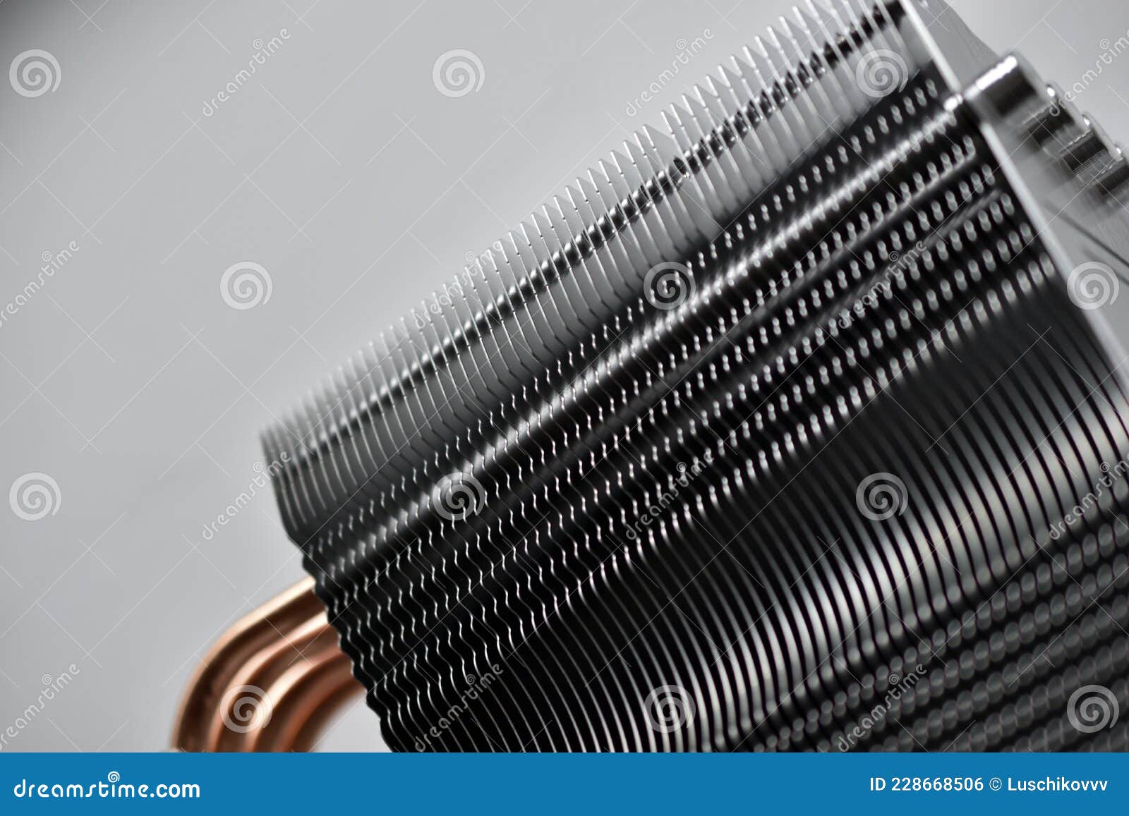 Silver Aluminum CPU Radiator with Copper Cooling Tubes Close-up Stock ...