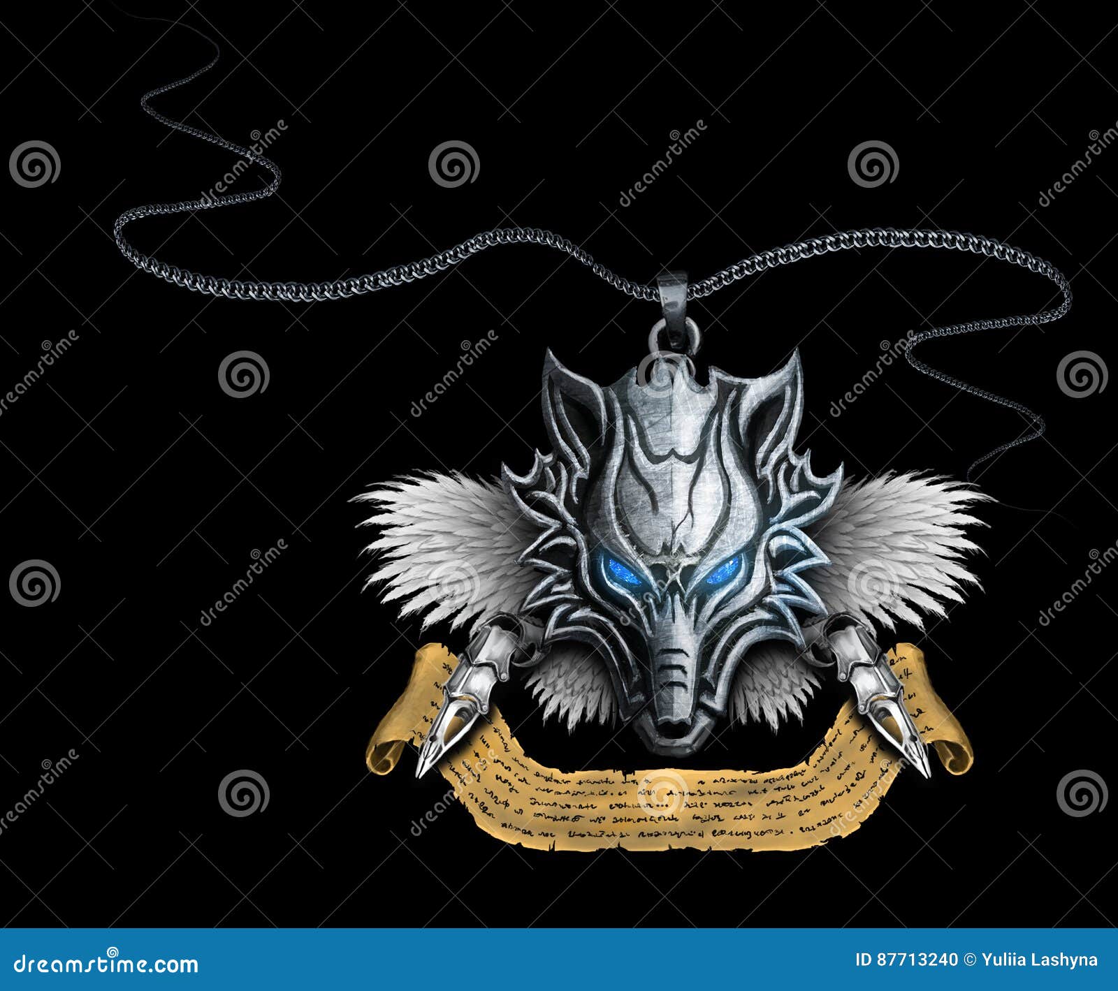 Silver amulet wolf stock illustration. Illustration of wings - 87713240