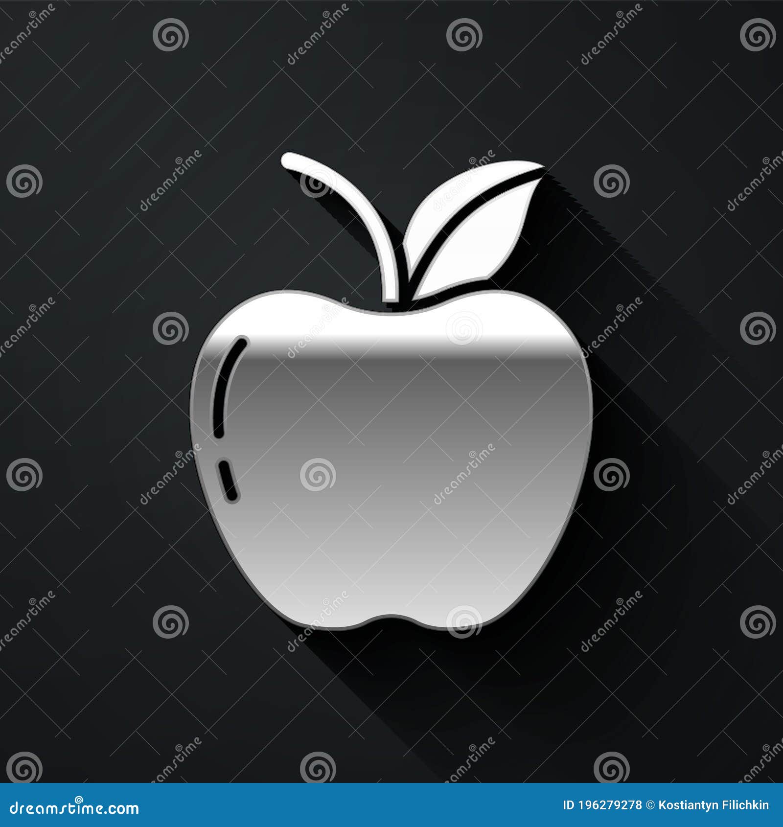 Silver Apple Icon Isolated on Black Background. Fruit with Leaf Symbol ...