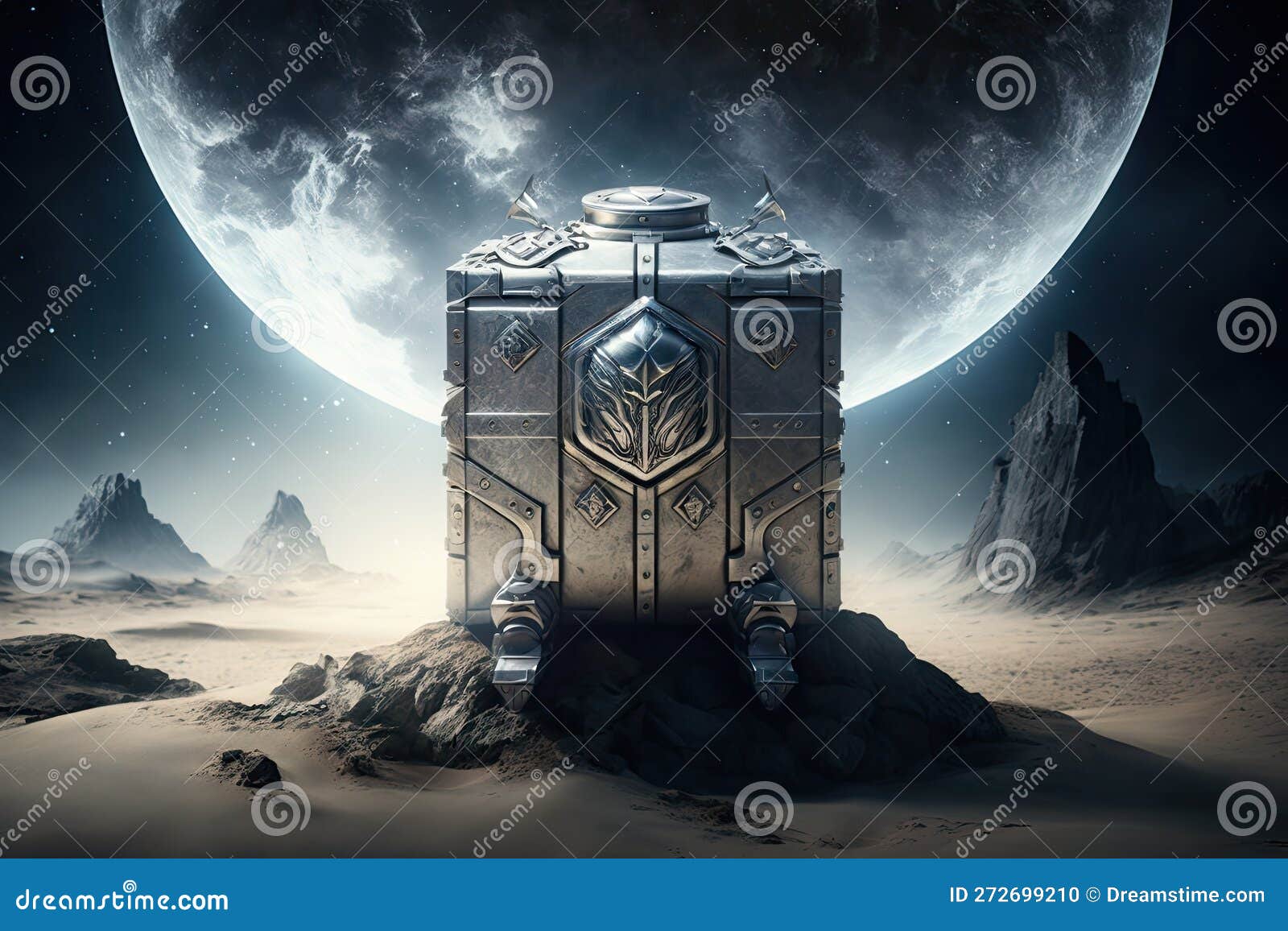 Silver Armor Chest on the Moon Against Backdrop of Space Stock ...