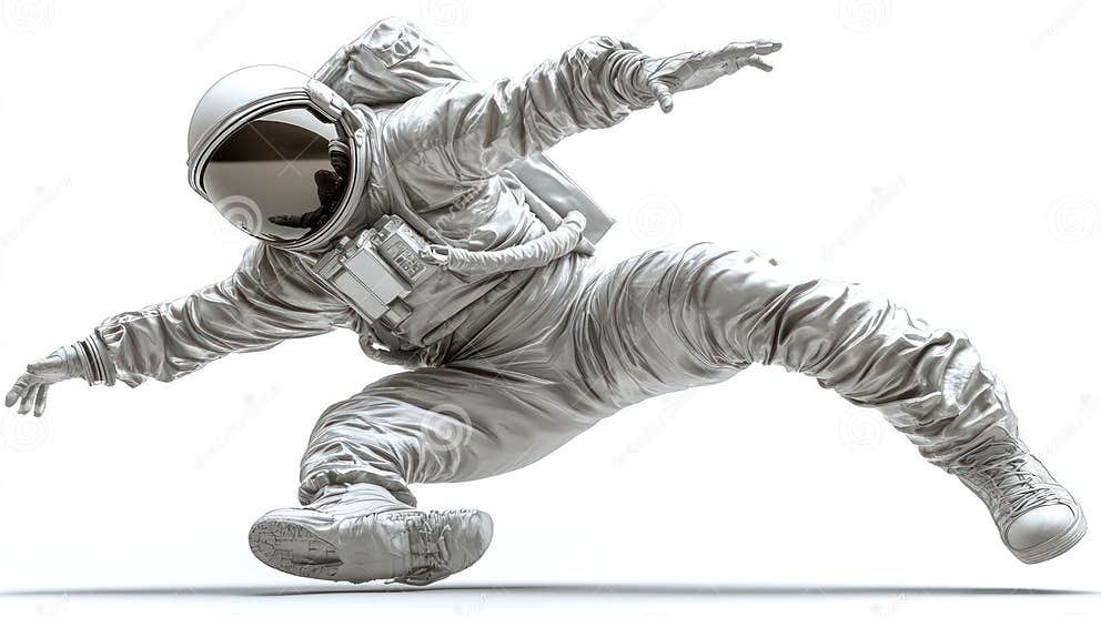 A Silver Astronaut in a Dynamic Pose, Suggesting Movement and ...