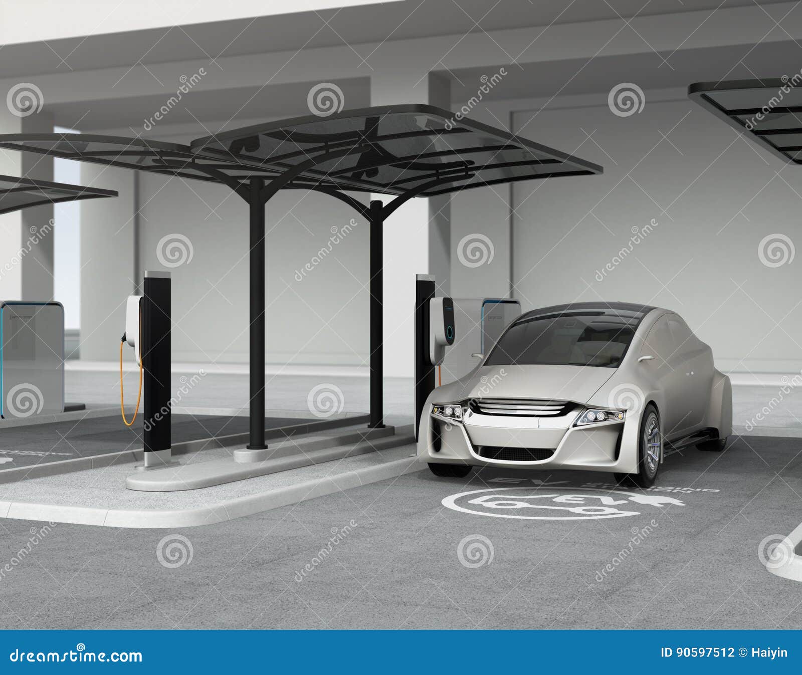 Silver Autonomous Car in Electric Vehicle Charging Station Stock ...