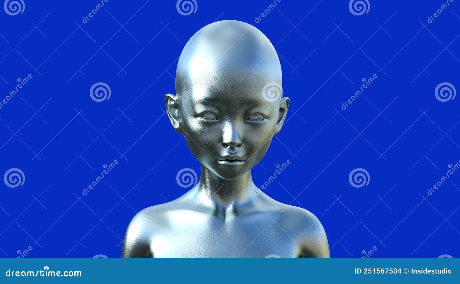 Silver Bald Alien Humanoid on a Blue Background. Stock Illustration ...