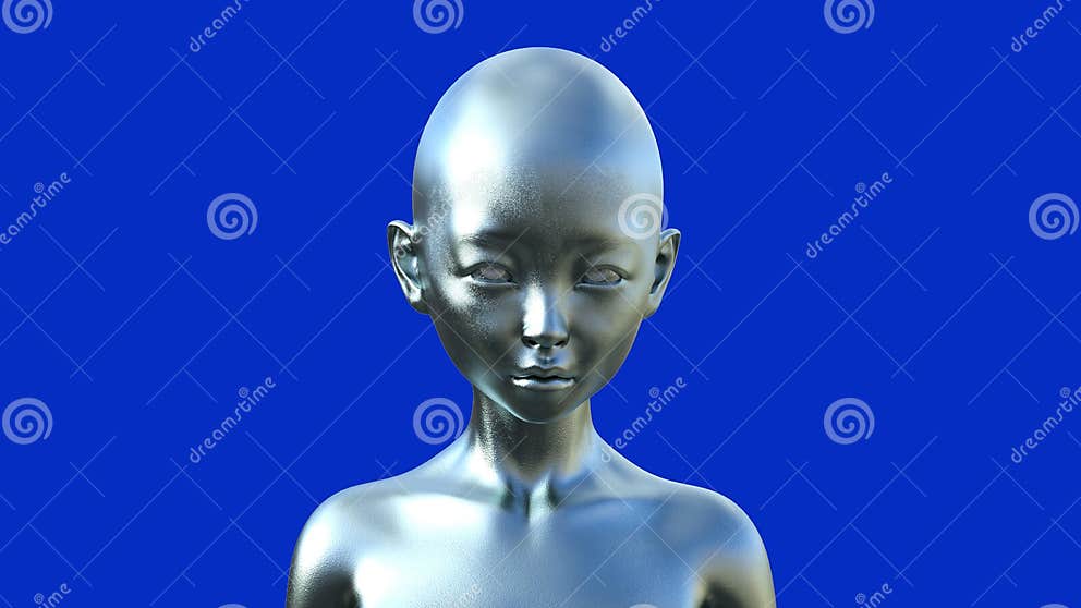 Silver Bald Alien Humanoid on a Blue Background. Stock Illustration ...