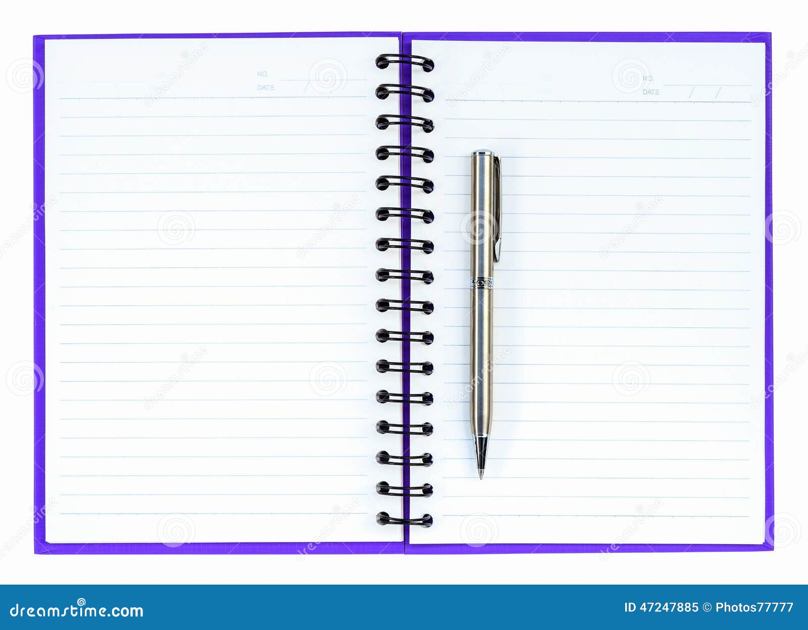 Silver Ball Point Pen on Purple Notebook Stock Image - Image of diary ...