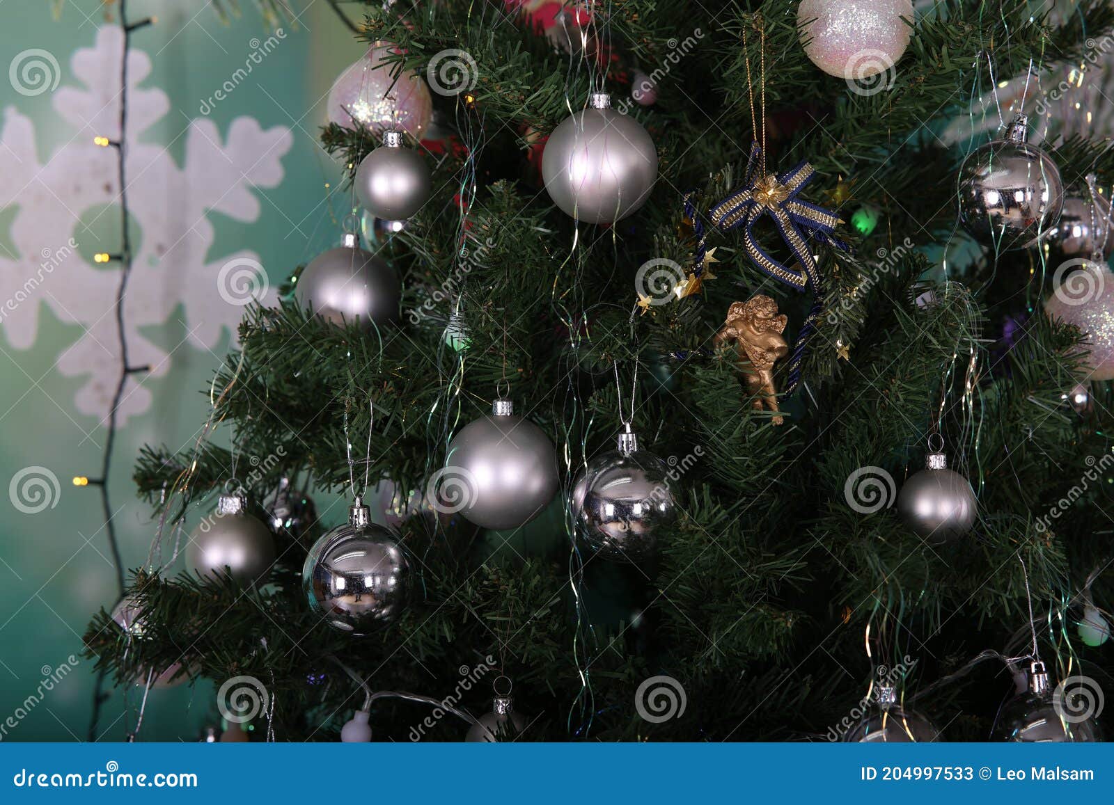 Silver Balls Hang on the Christmas Tree Stock Image - Image of merry ...