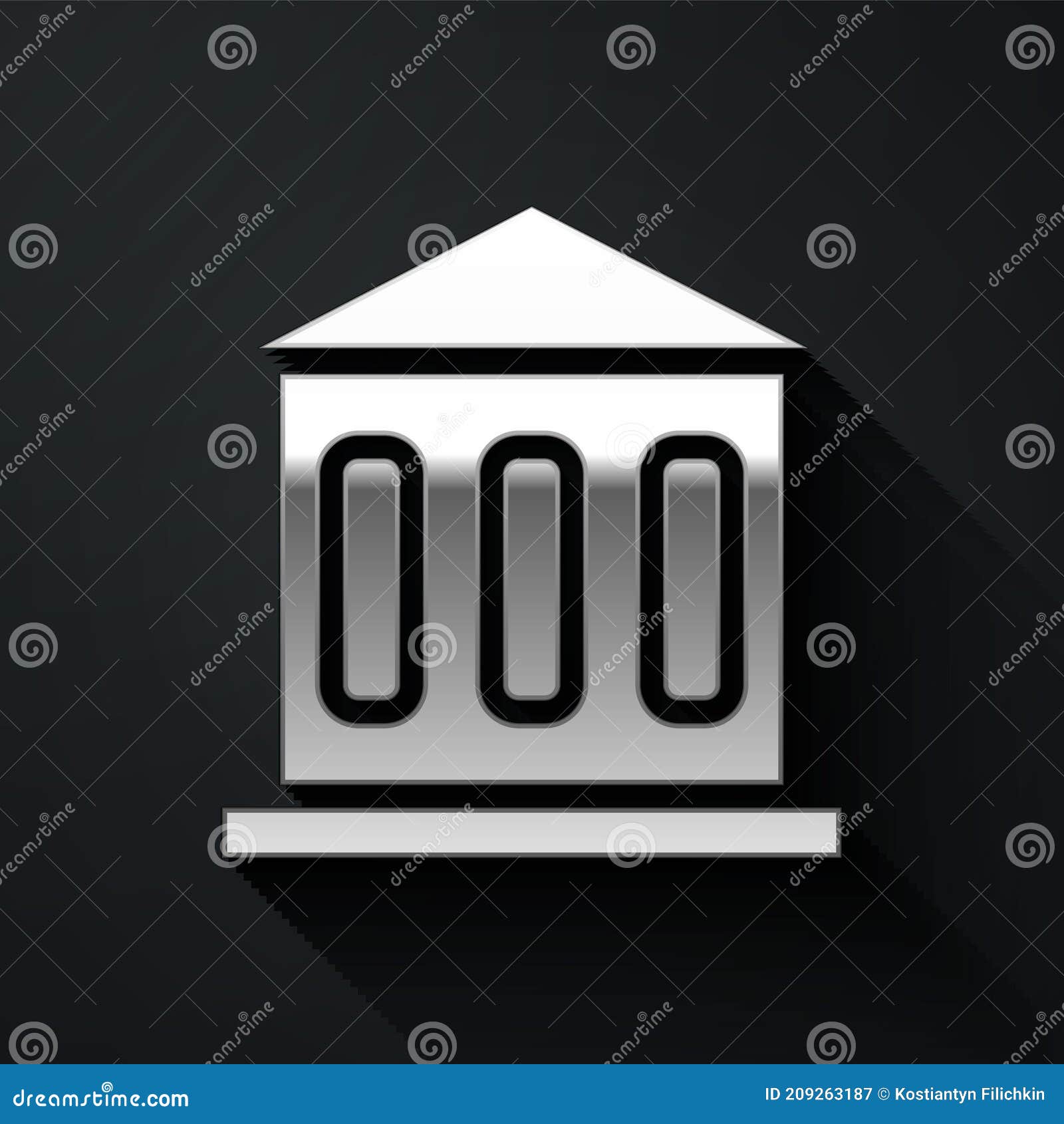Silver Bank Building Icon Isolated on Black Background. Long Shadow ...