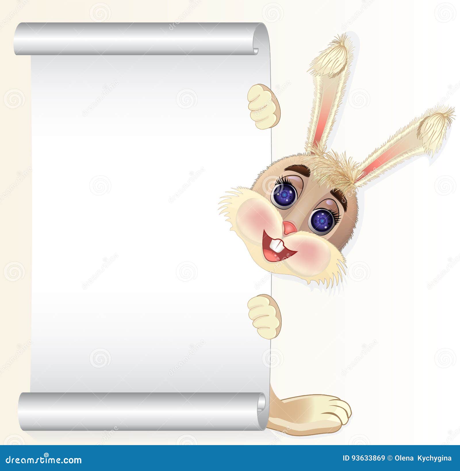 Silver Banner with Fluffy Bunny on White Background. Vector Banner ...