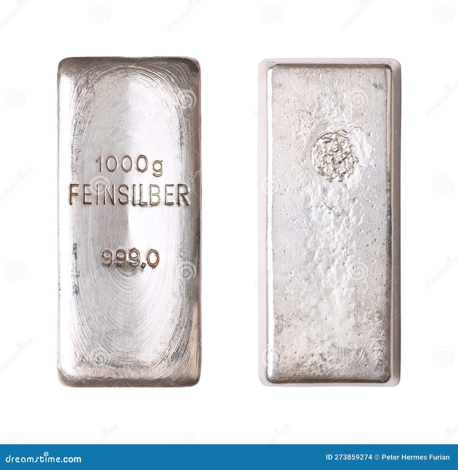 Silver Bar, Cast Silver Ingot, Front and Back Side, from Above Stock ...