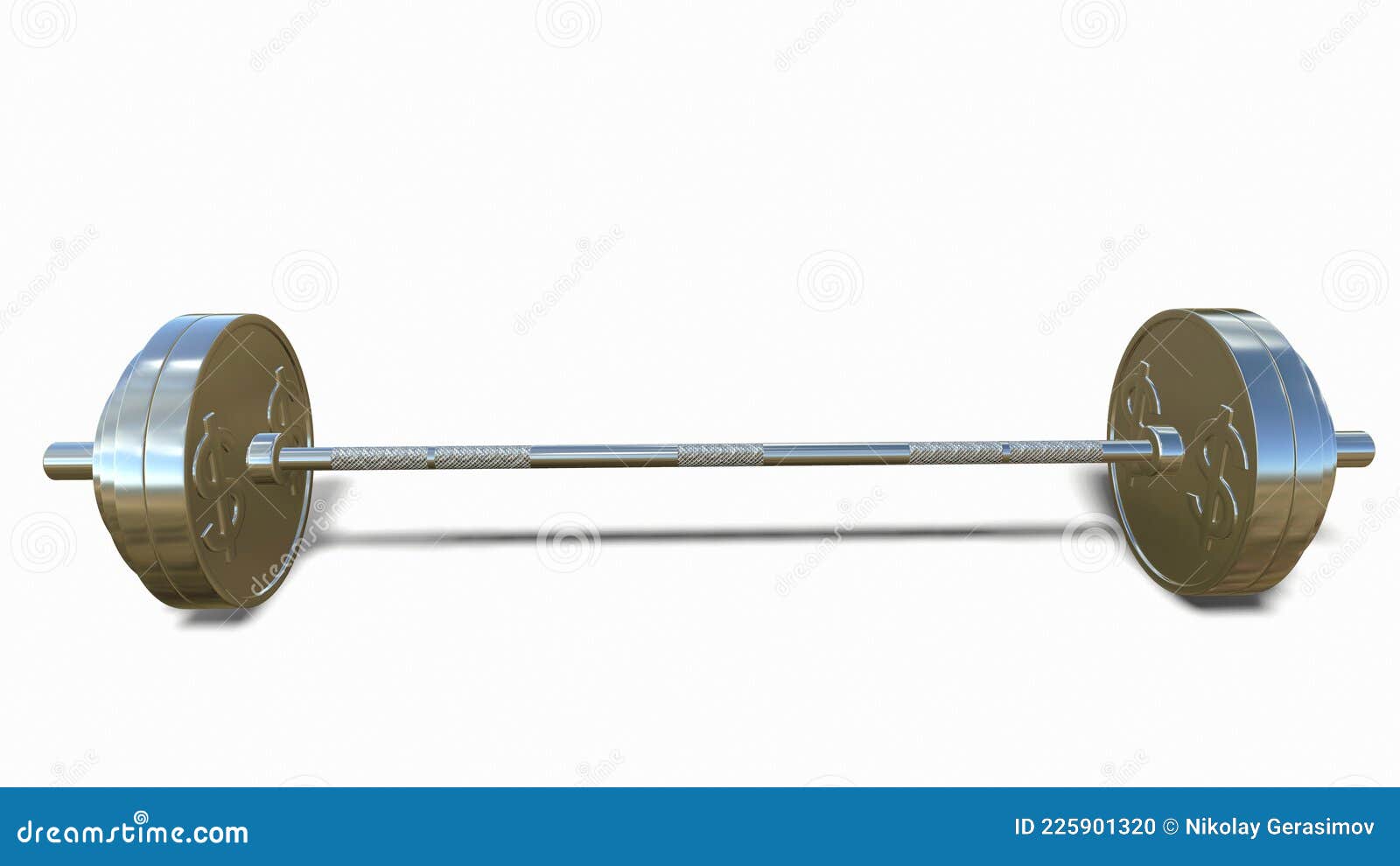 Silver Barbell with a Dollar Sign on a White Background 3d-rendering ...