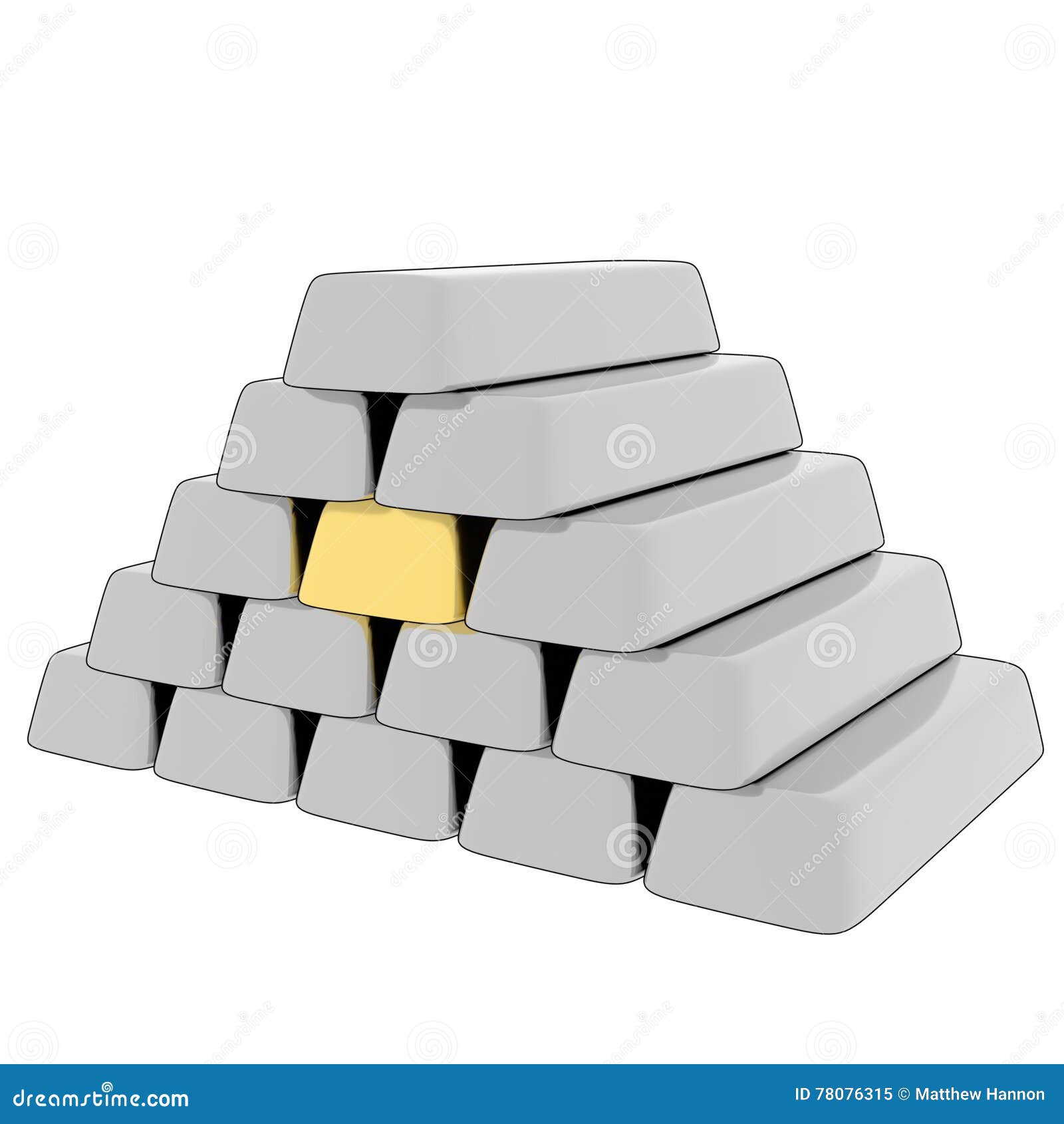 Silver Bars with a Single Gold Bar. Stock Illustration - Illustration ...