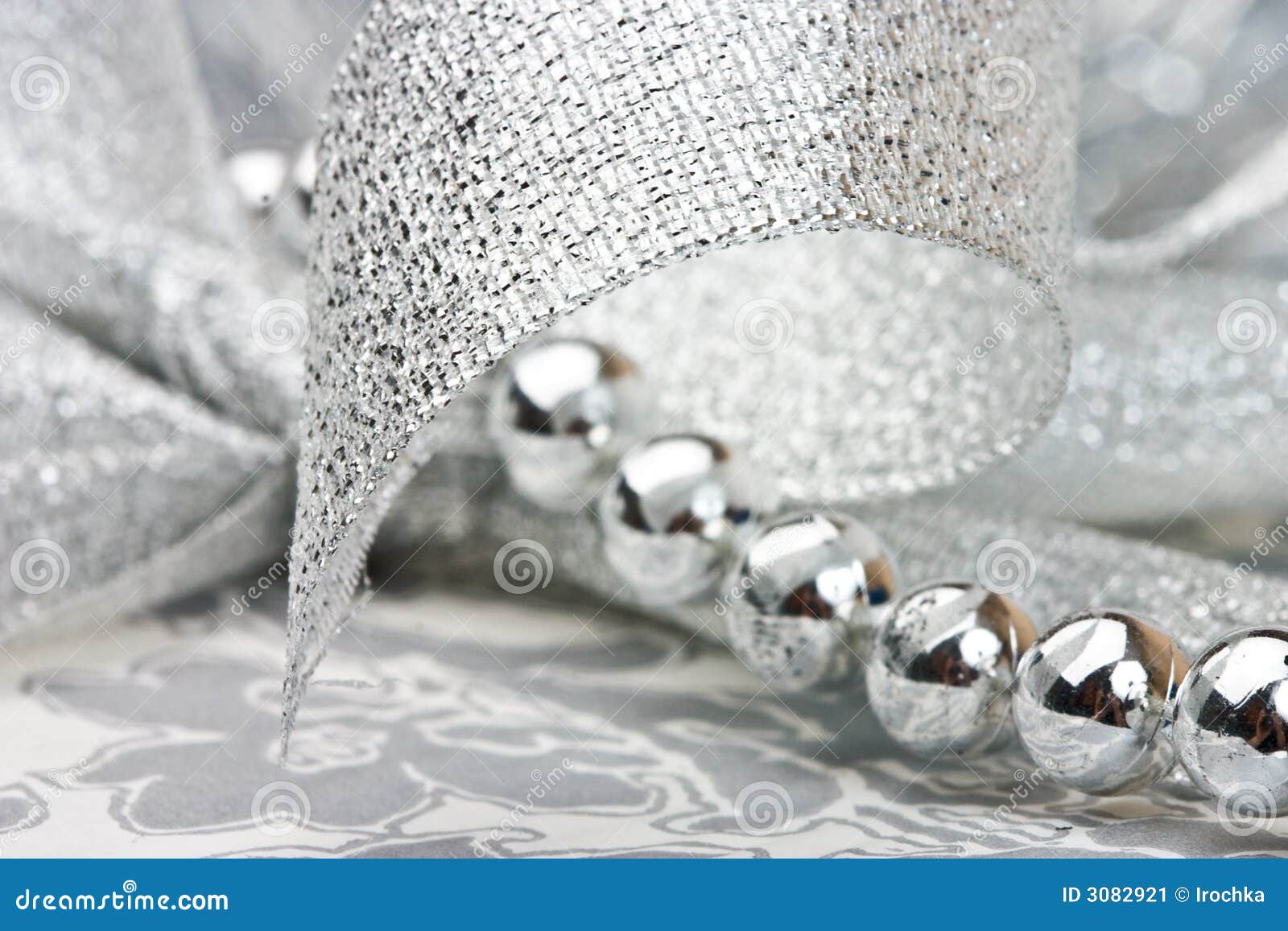 Silver beads and ribbon stock image. Image of holiday - 3082921