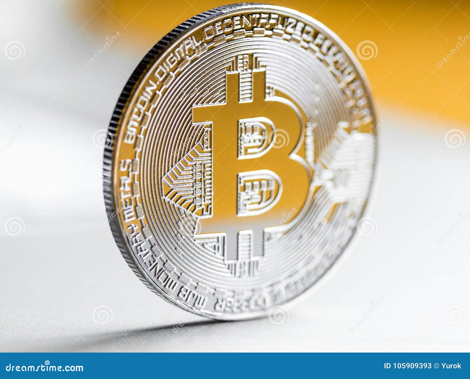 Silver bitcoin close-up stock image. Image of cryptography - 105909393