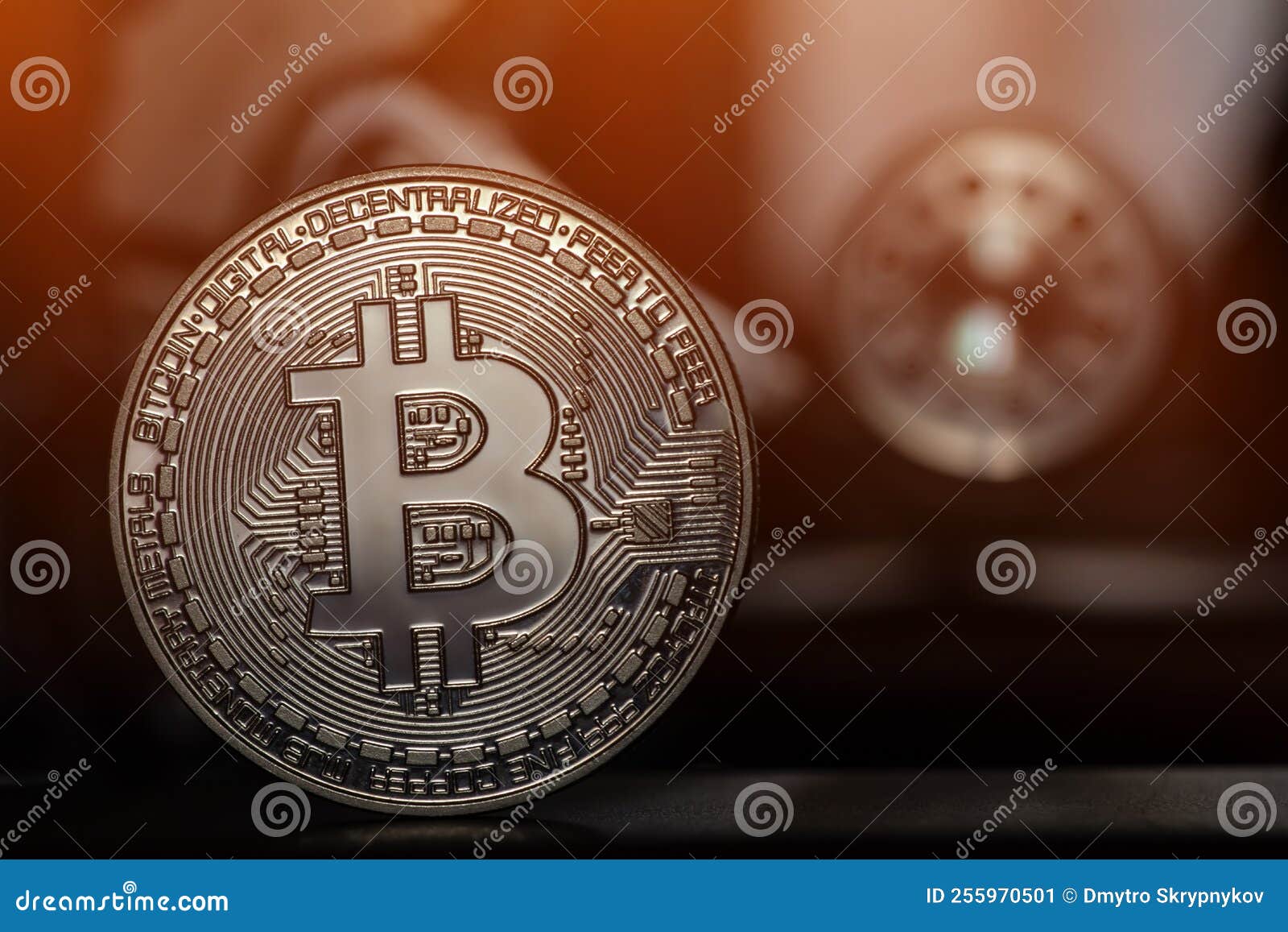 Silver Bitcoin Coin on Background the Opened HDD Disk. Electronic Money ...