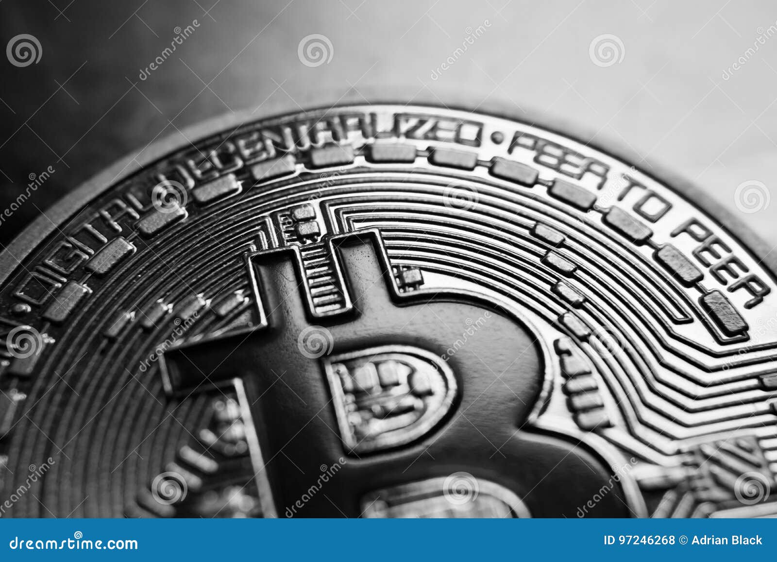 Silver bitcoin coin stock photo. Image of satoshi, trade - 97246268