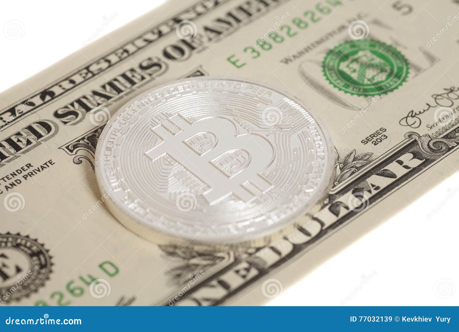 Silver Bitcoin Coin and One Dollar Banknote Stock Image - Image of ...