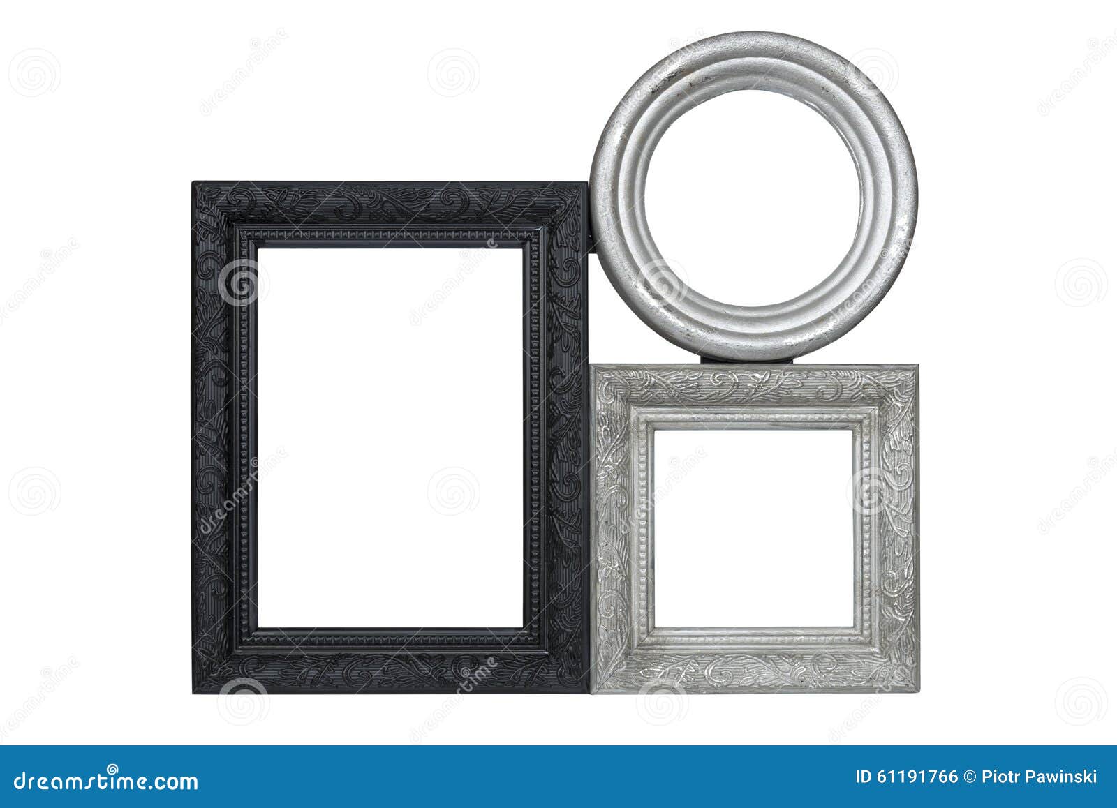 Silver and Black Carved Picture Frames Set Stock Photo - Image of ...