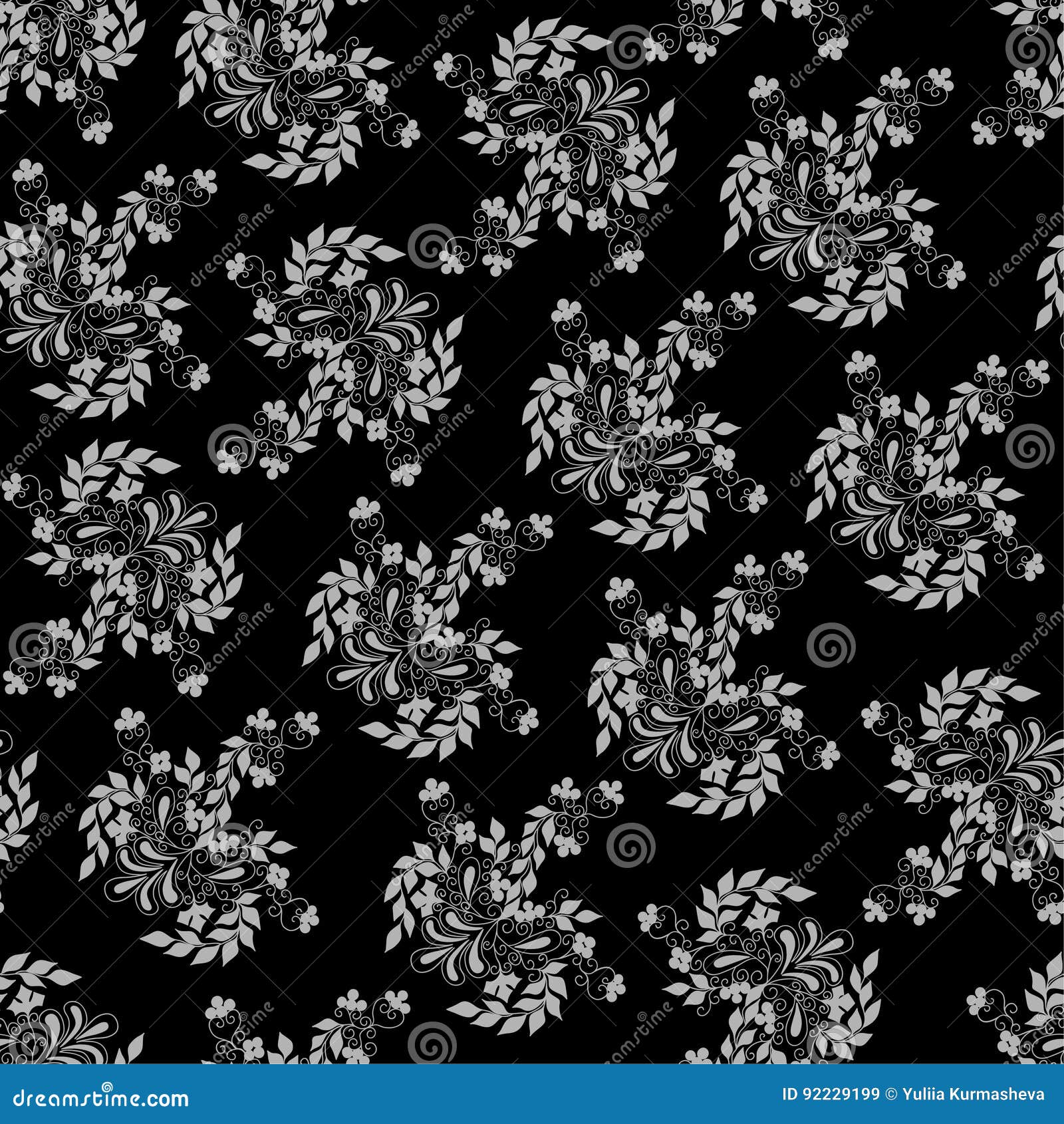 Silver and Black Floral Seamless Pattern Stock Vector - Illustration of ...