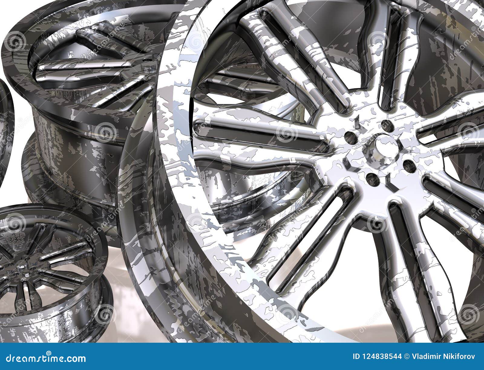 Silver and Black Wheels on a White Stock Illustration - Illustration of ...