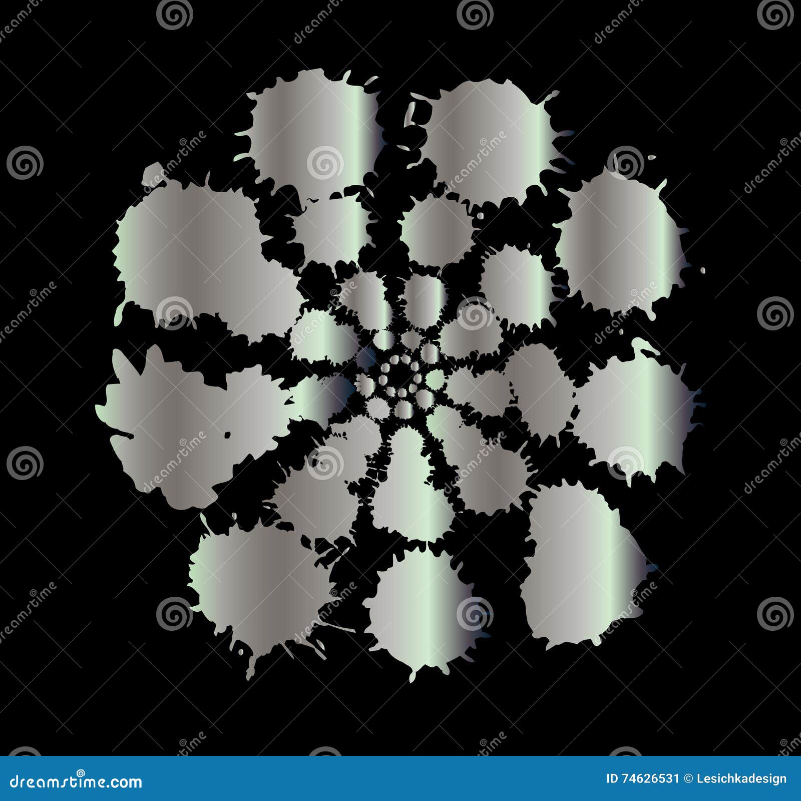 Silver Blobs Textured Round Frame on Black Backdrop Stock Illustration ...