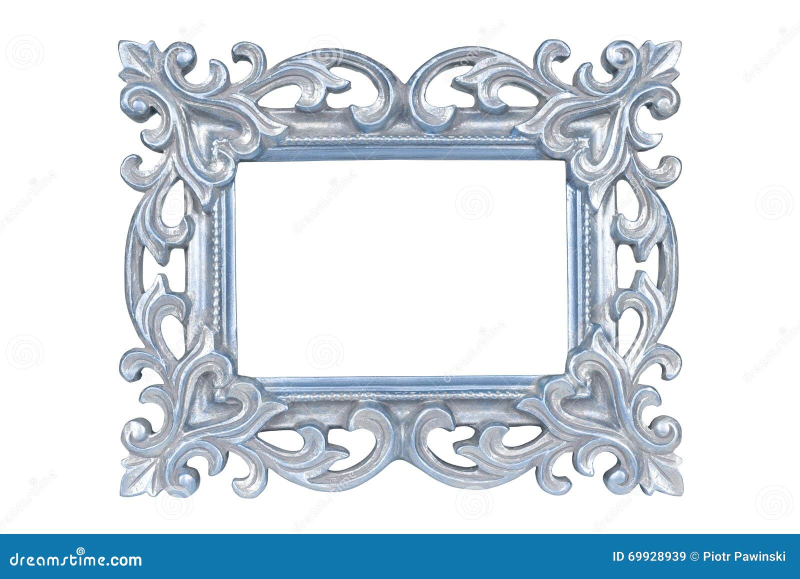 Silver Blue Carved Picture Frame Stock Image - Image of painting ...