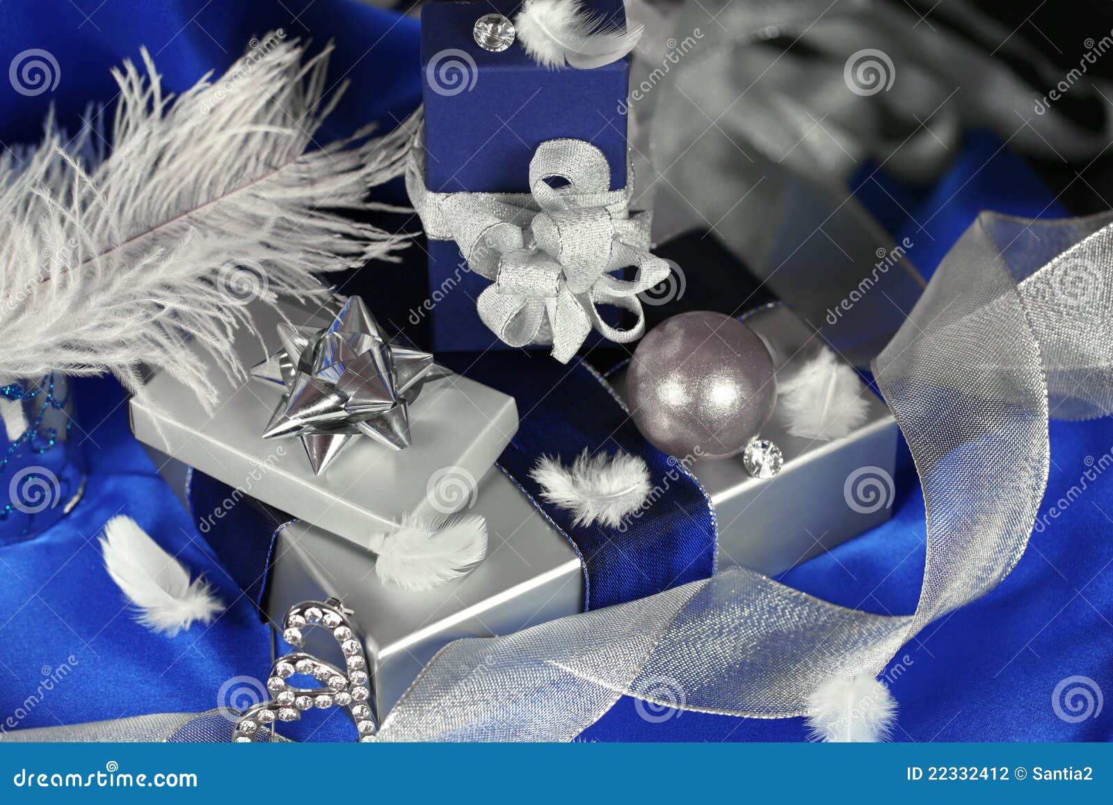 Silver and Blue Gifts Arrangement Stock Photo - Image of celebration ...