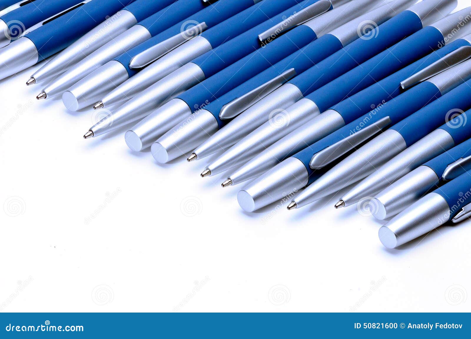 Silver-blue Metal Pens Isolated on White Background. Stock Photo ...