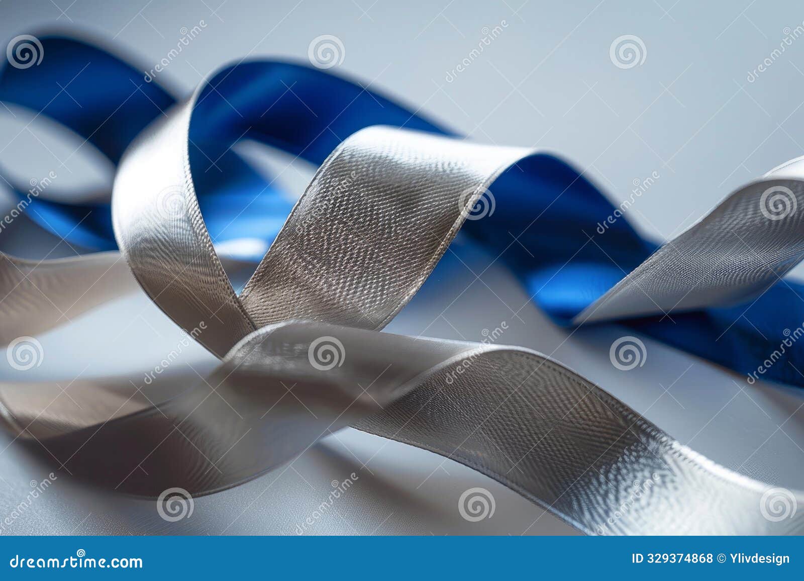 Silver and Blue Ribbons Intertwining on White Background Stock ...