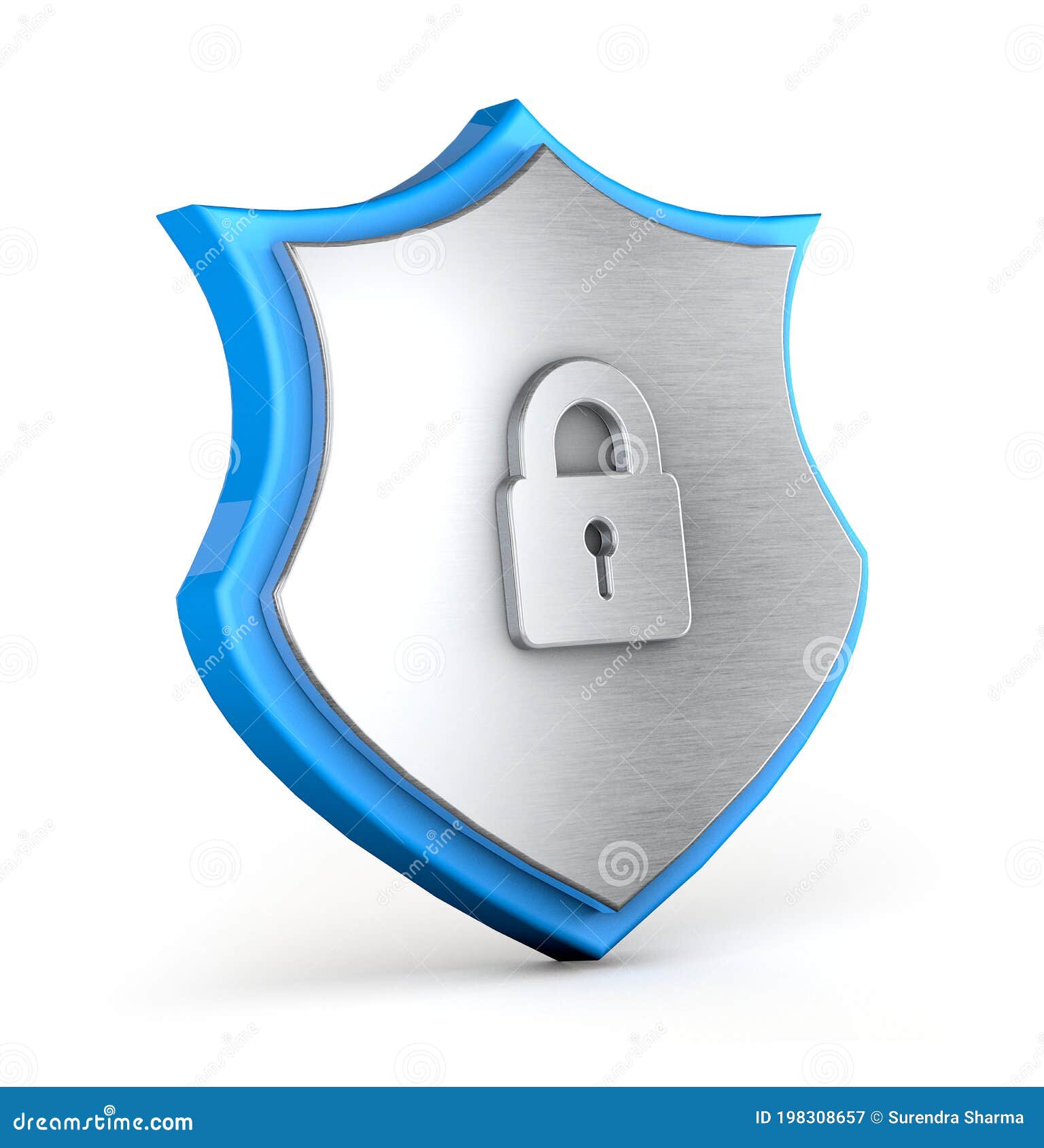 Silver and Blue Shield with Silver Lock on White Background. Shield ...