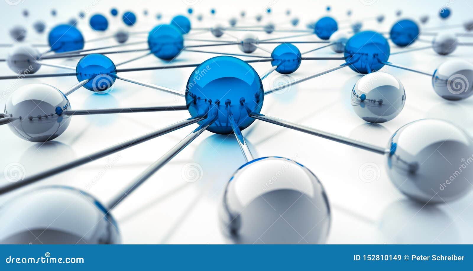 Silver and Blue Spheres Connected Stock Illustration - Illustration of ...