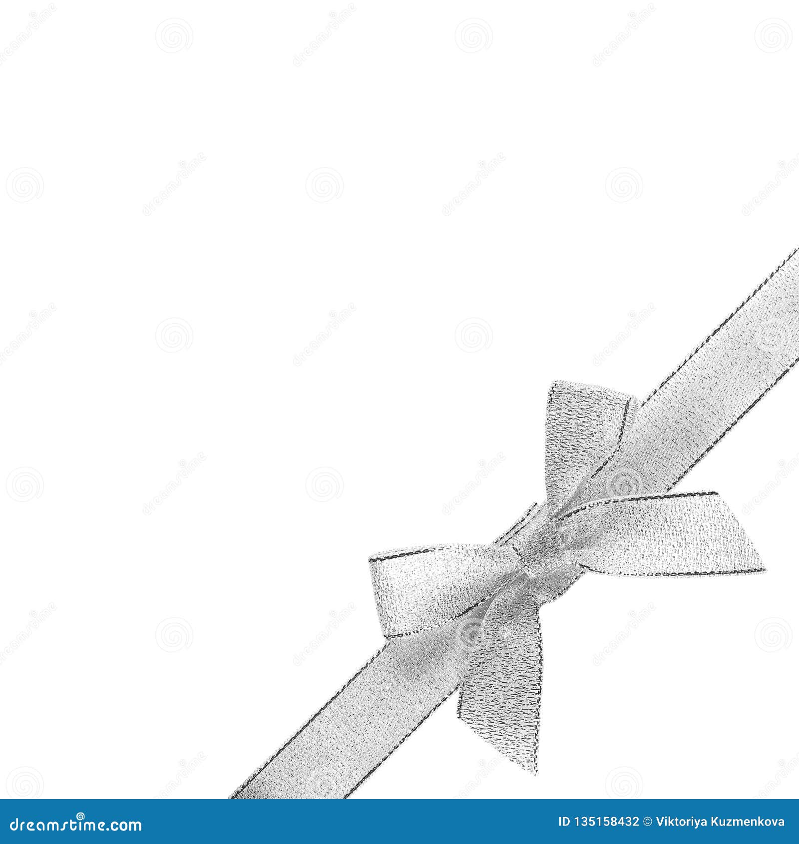Silver Bow With Ribbon In The Lower Right Corner. Close Up. Isolated On ...