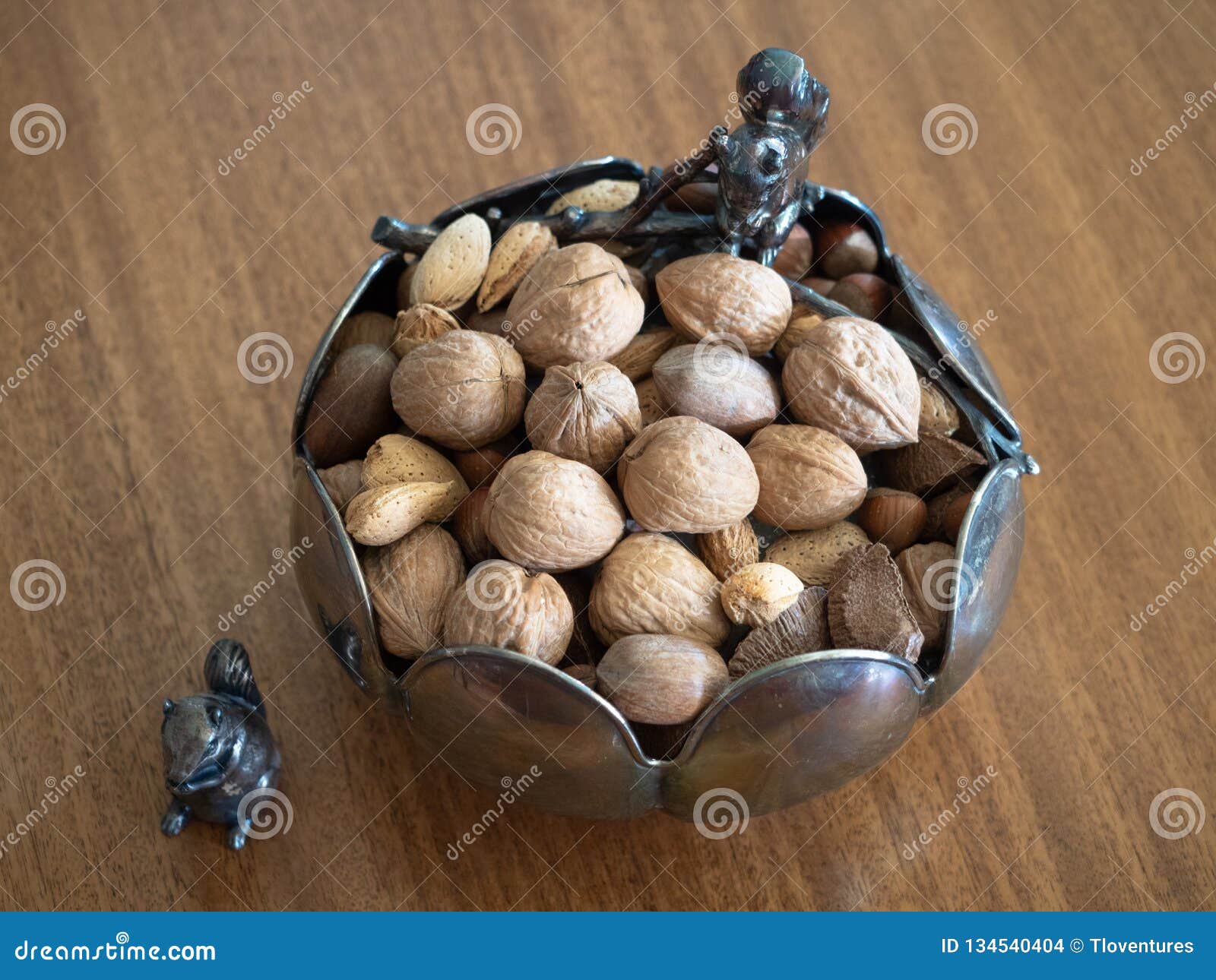 Silver Bowl with Mixed Nuts in the Shell Stock Photo - Image of brazil ...