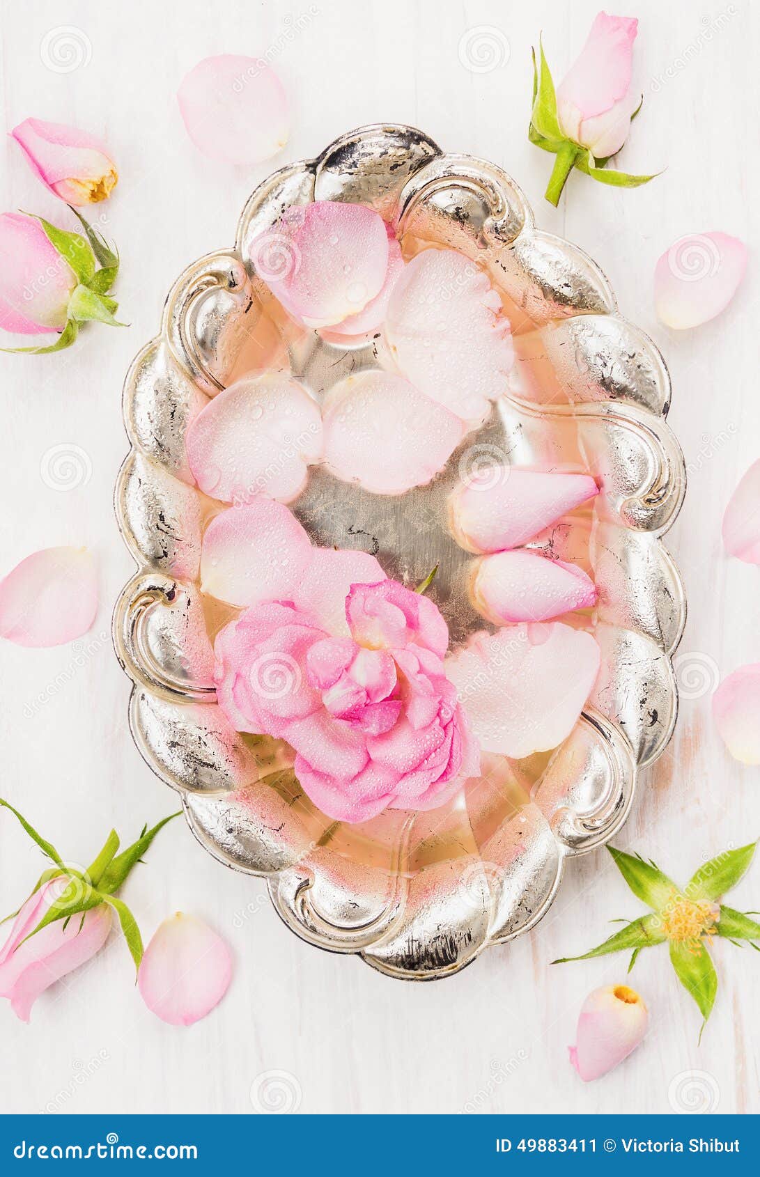 Silver Bowl with Water and Roses Stock Image - Image of floating ...