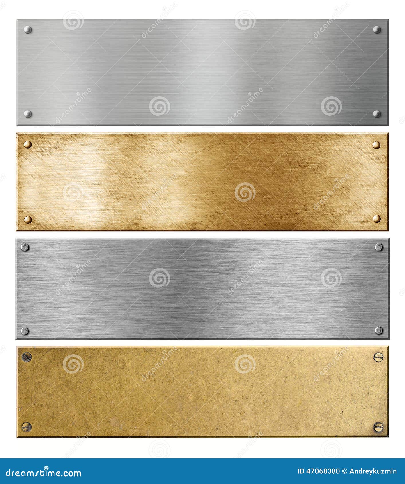 Silver And Brass Metal Plates Or Plaques With Stock Photo ...
