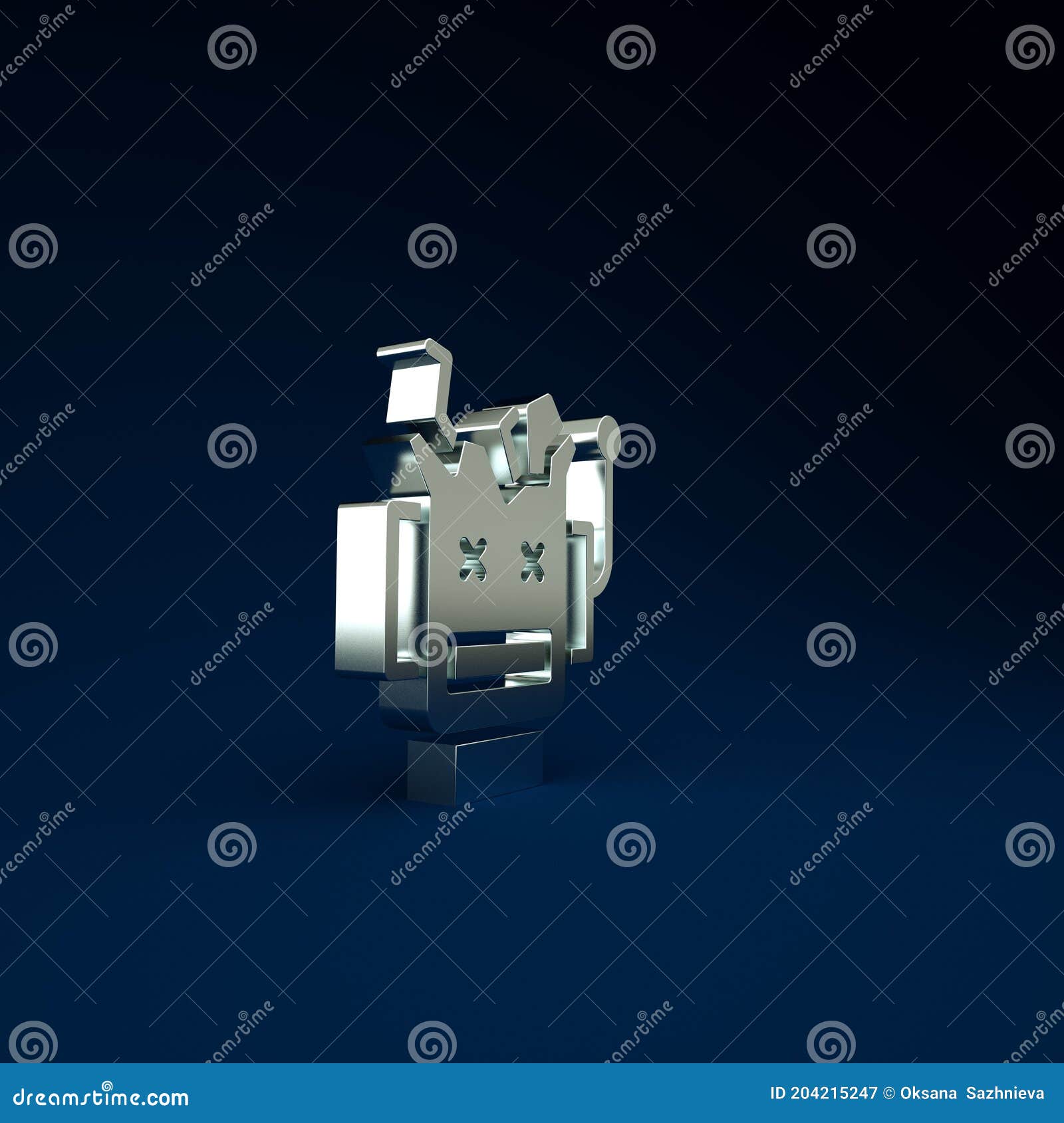 Silver Broken Robot Icon Isolated on Blue Background. Artificial ...