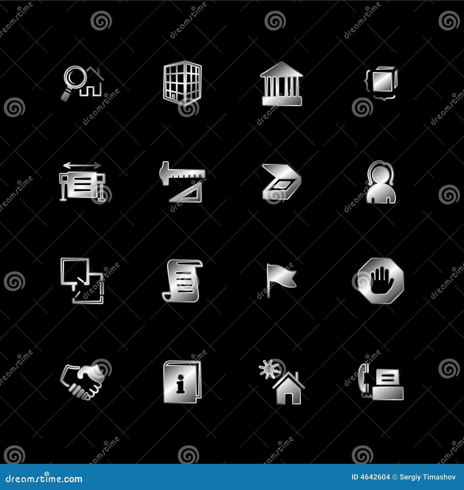 Silver building icons stock vector. Illustration of magnifier - 4642604