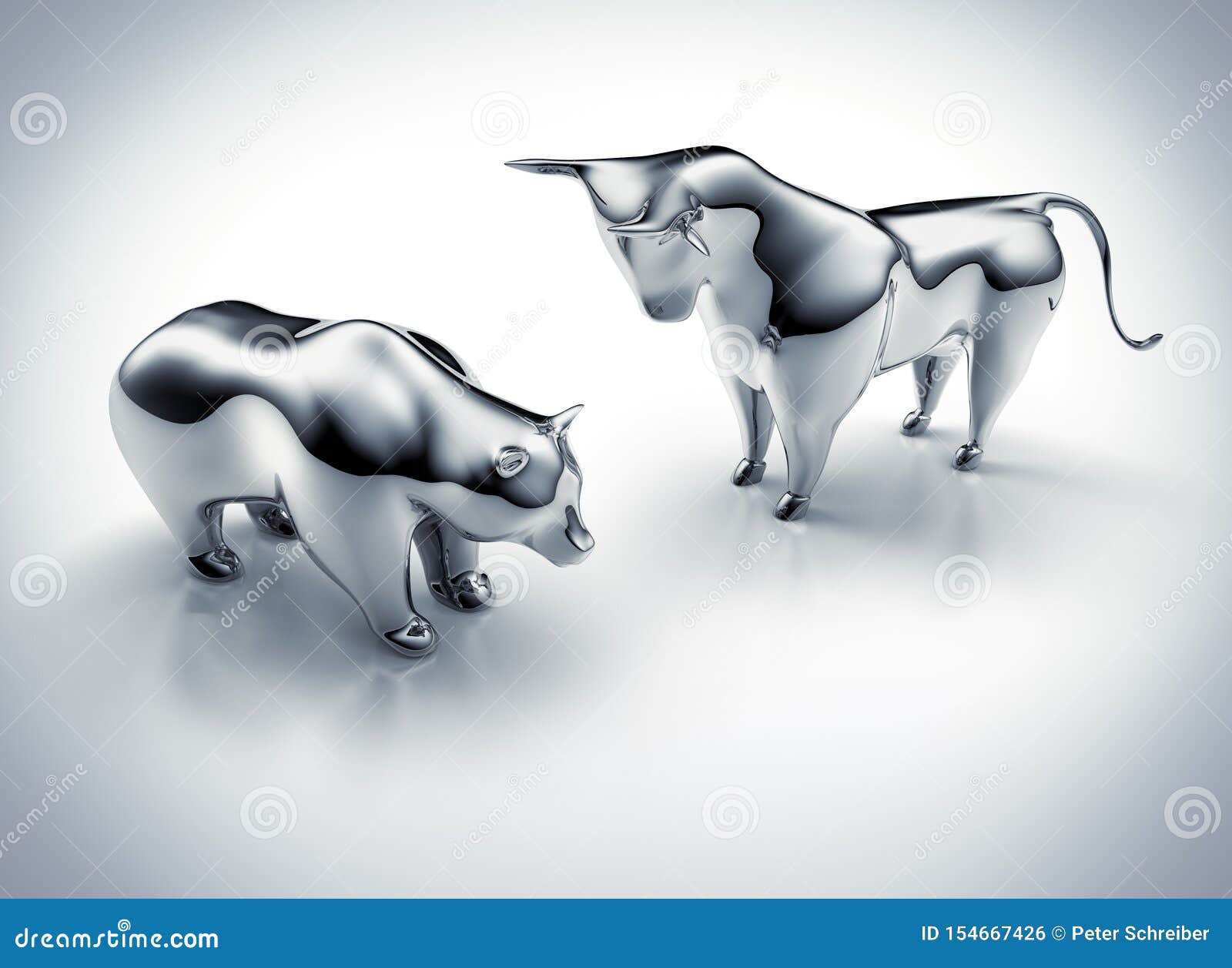 Silver Bull and Bear on a White Background Stock Photo - Image of bond ...