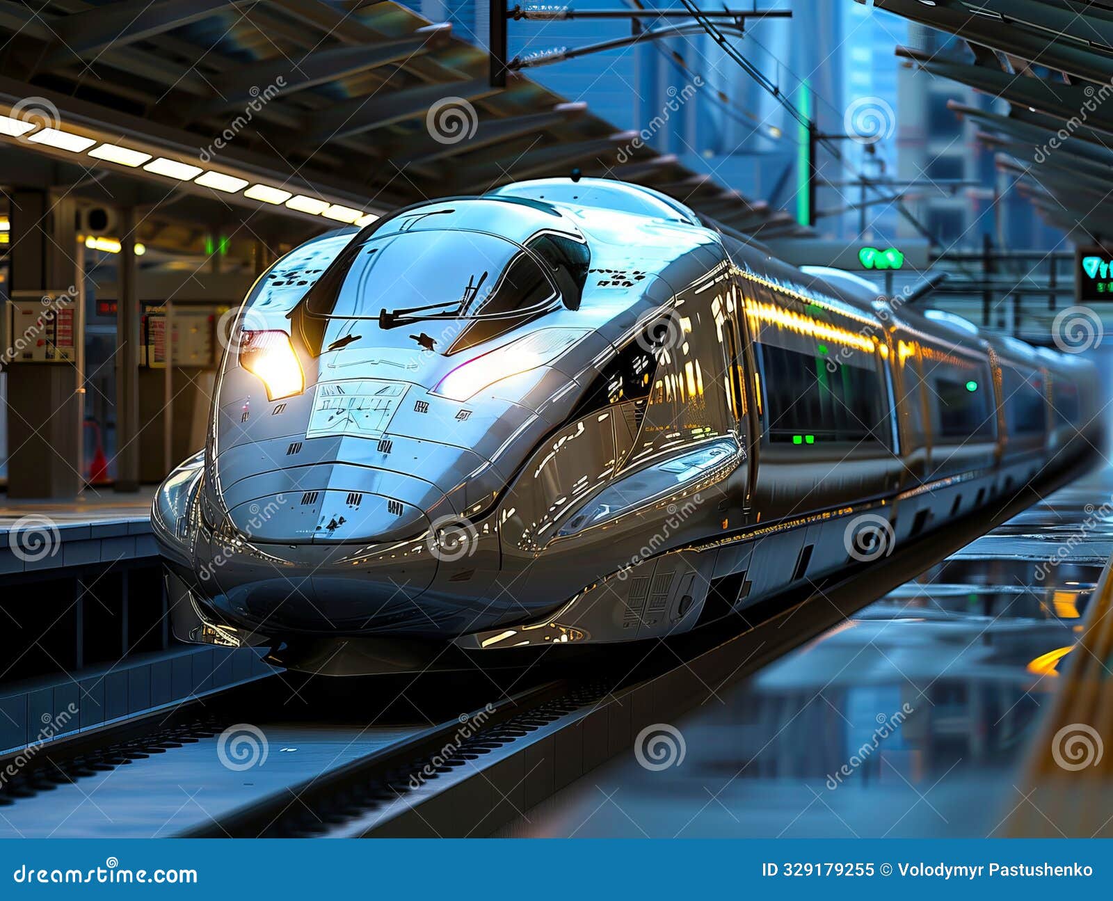 A Silver Bullet Train Traveling through a Train Station Stock Image ...