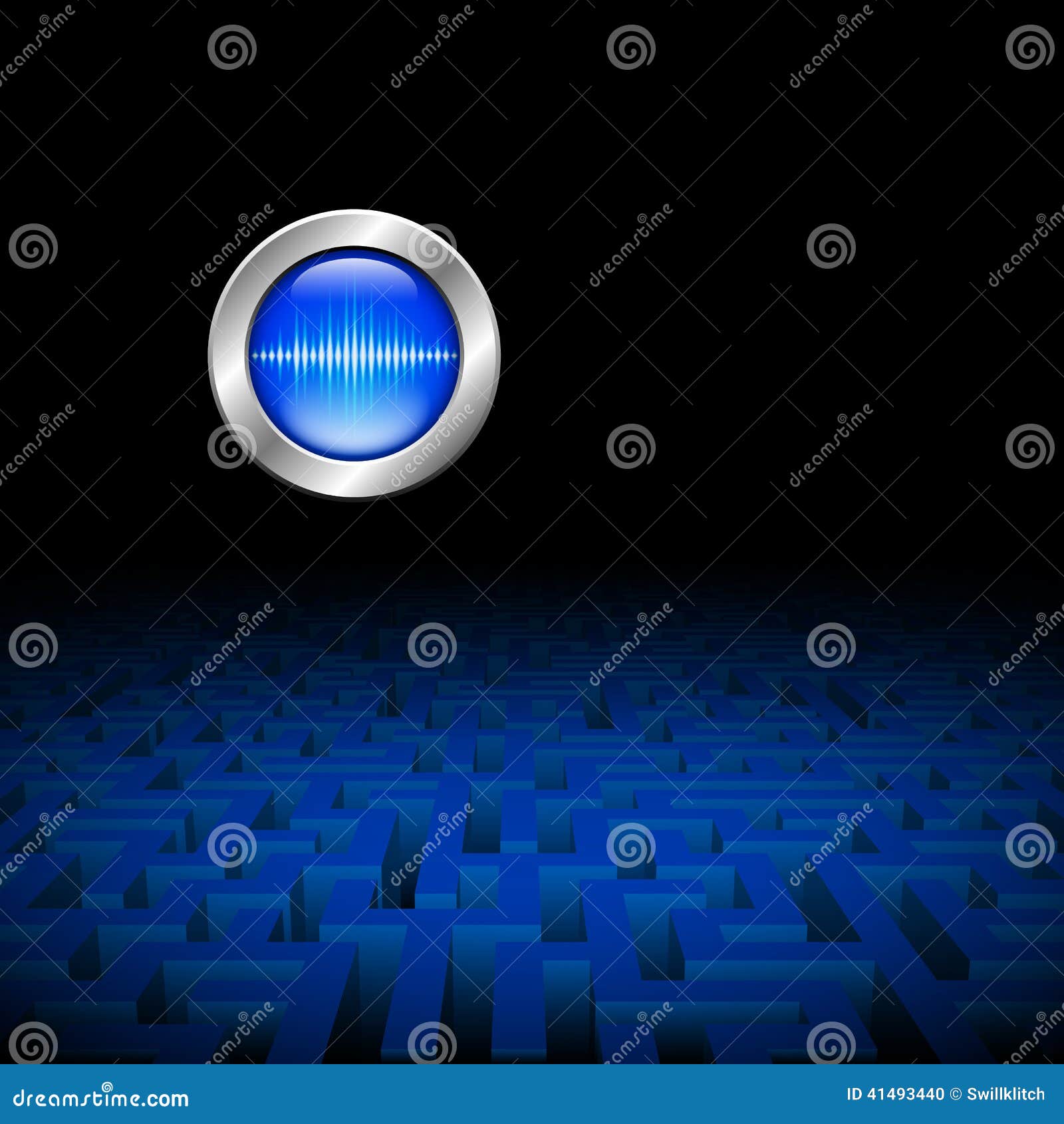 Silver Button with Sound Wave Sign Over the Maze Stock Vector ...