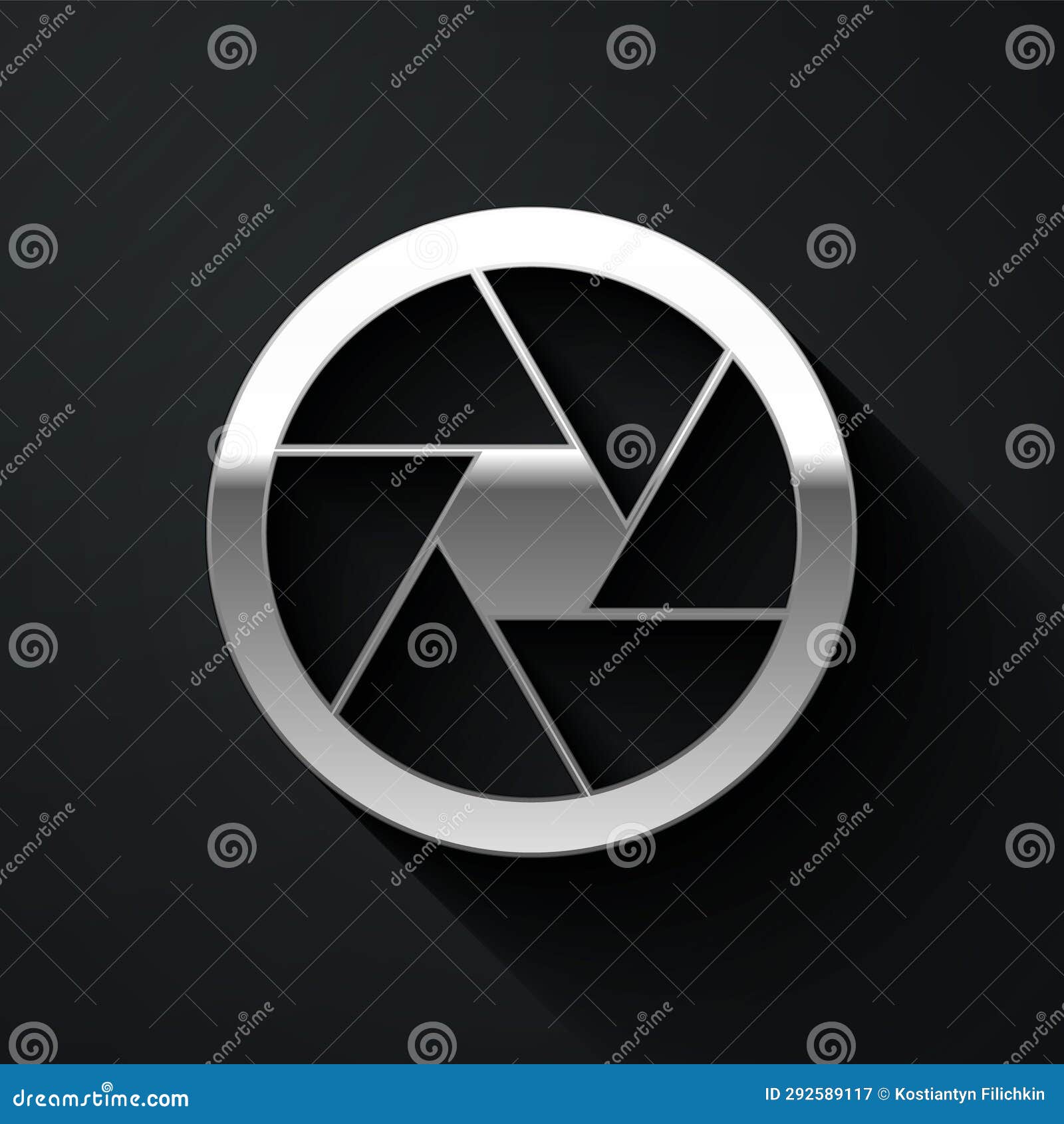 Silver Camera Shutter Icon Isolated on Black Background. Long Shadow ...